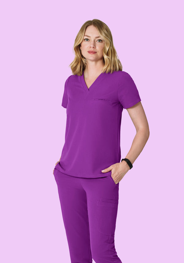 Women's V-Neck 1-Pocket Scrub Top - Cyber Grape | Mandala Scrubs