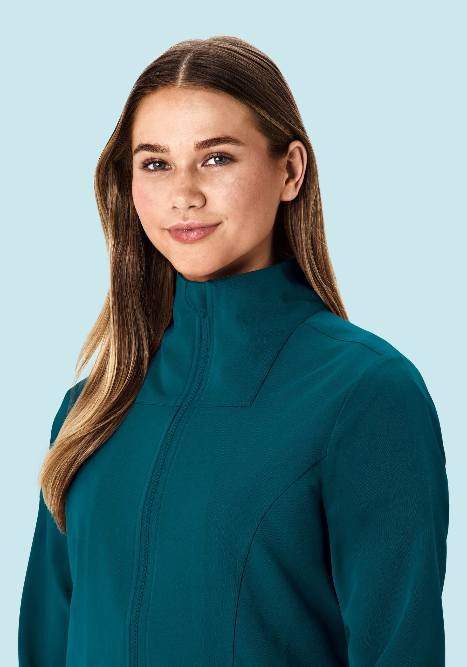 Women's Mock Neck Scrub Jacket - Caribbean Blue | Mandala Scrubs