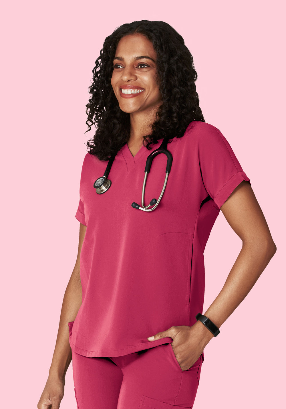 Women's Oversized V-Neck Scrub Top - Deep Magenta | Mandala Scrubs