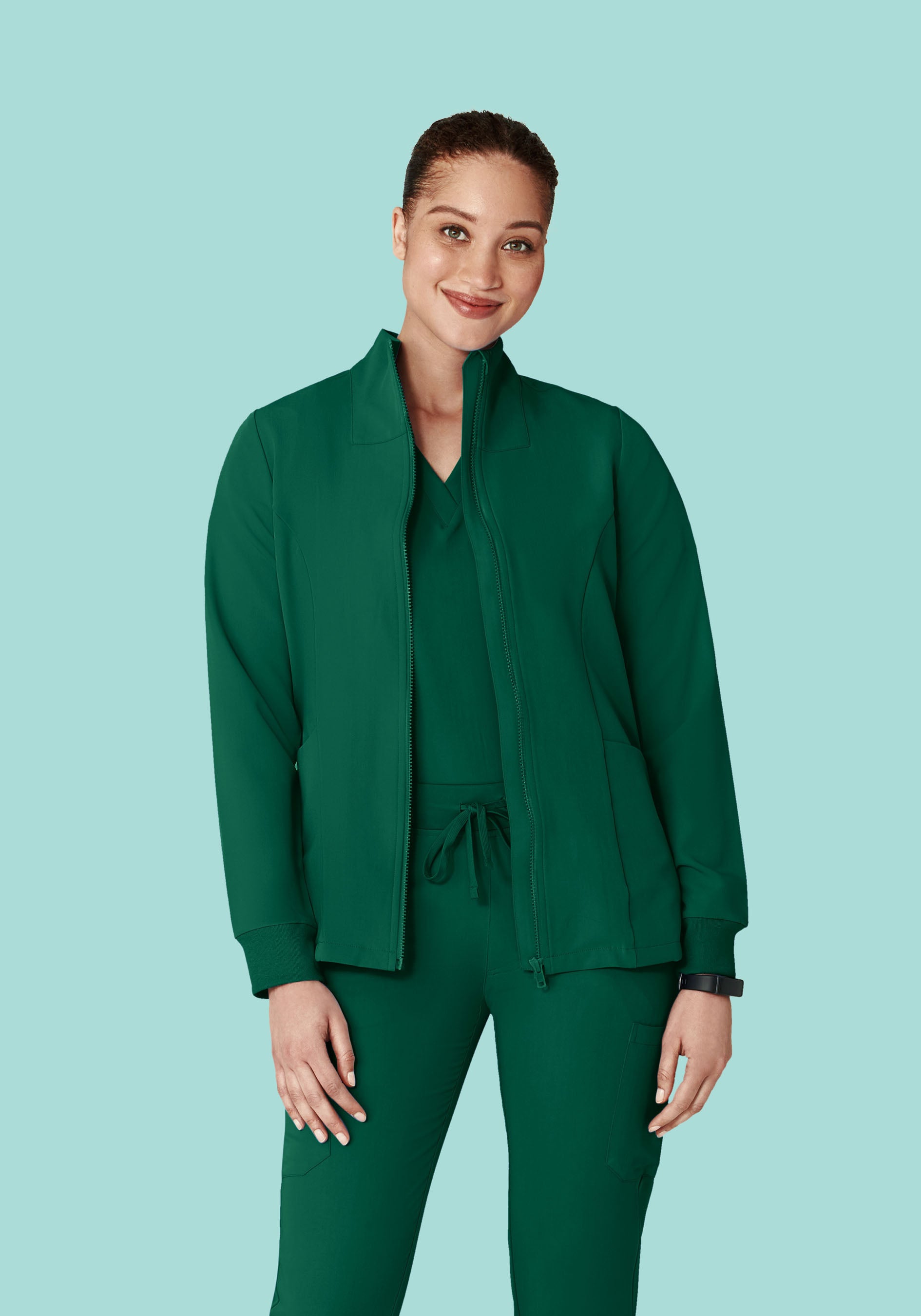 Women's Modern Scrub Jacket Hunter Green – Mandala Scrubs