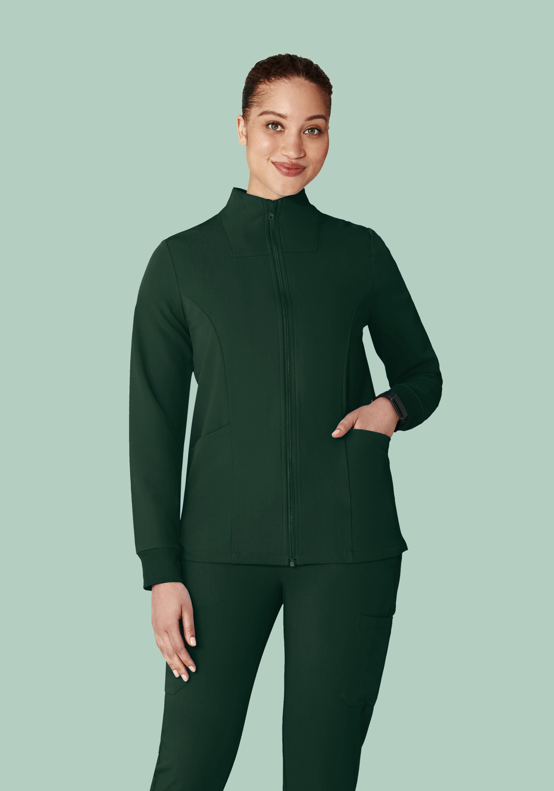 Women's Modern Scrub Jacket Midnight Green – Mandala Scrubs