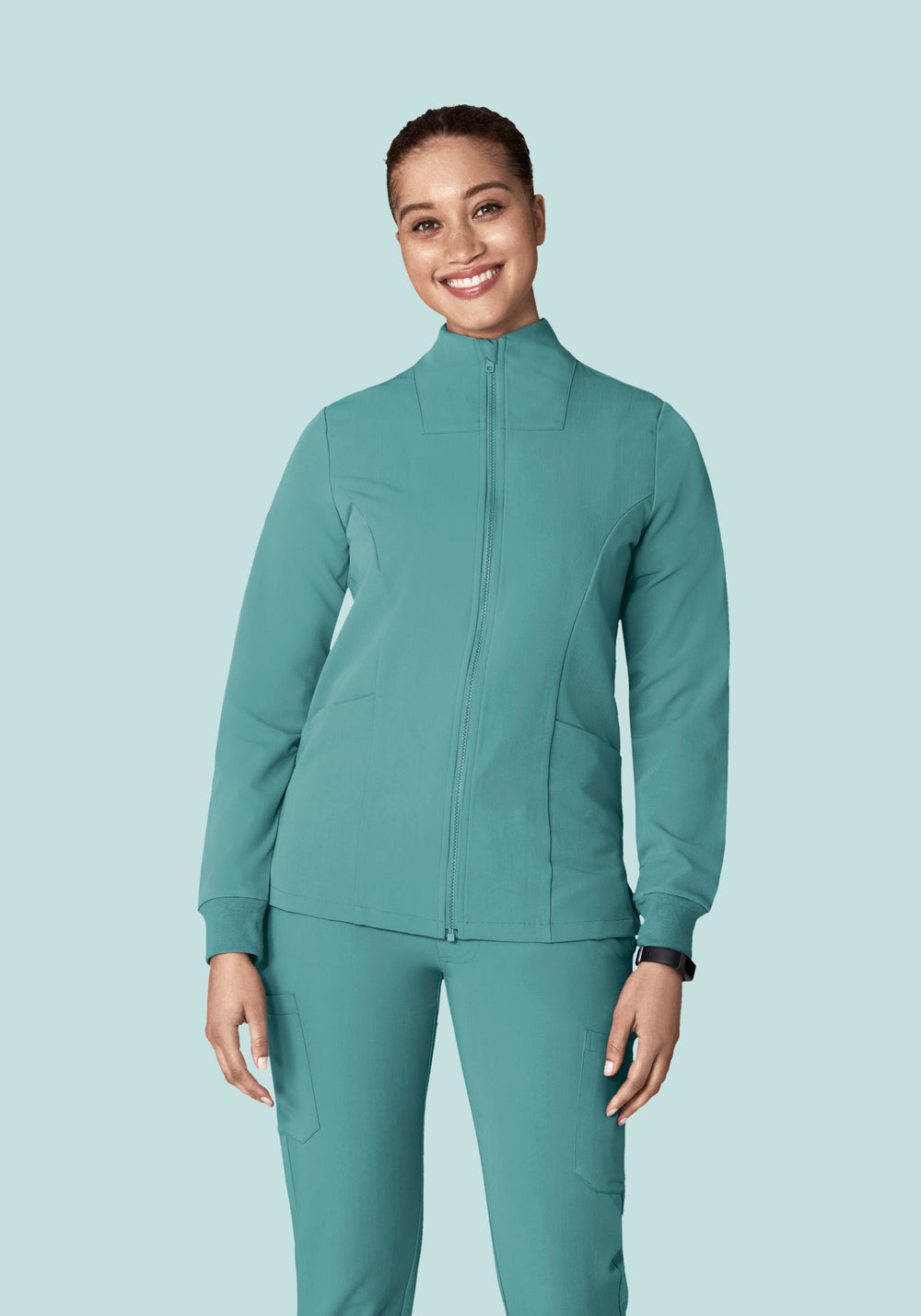 Women's Mock Neck Scrub Jacket - Oasis | Mandala Scrubs