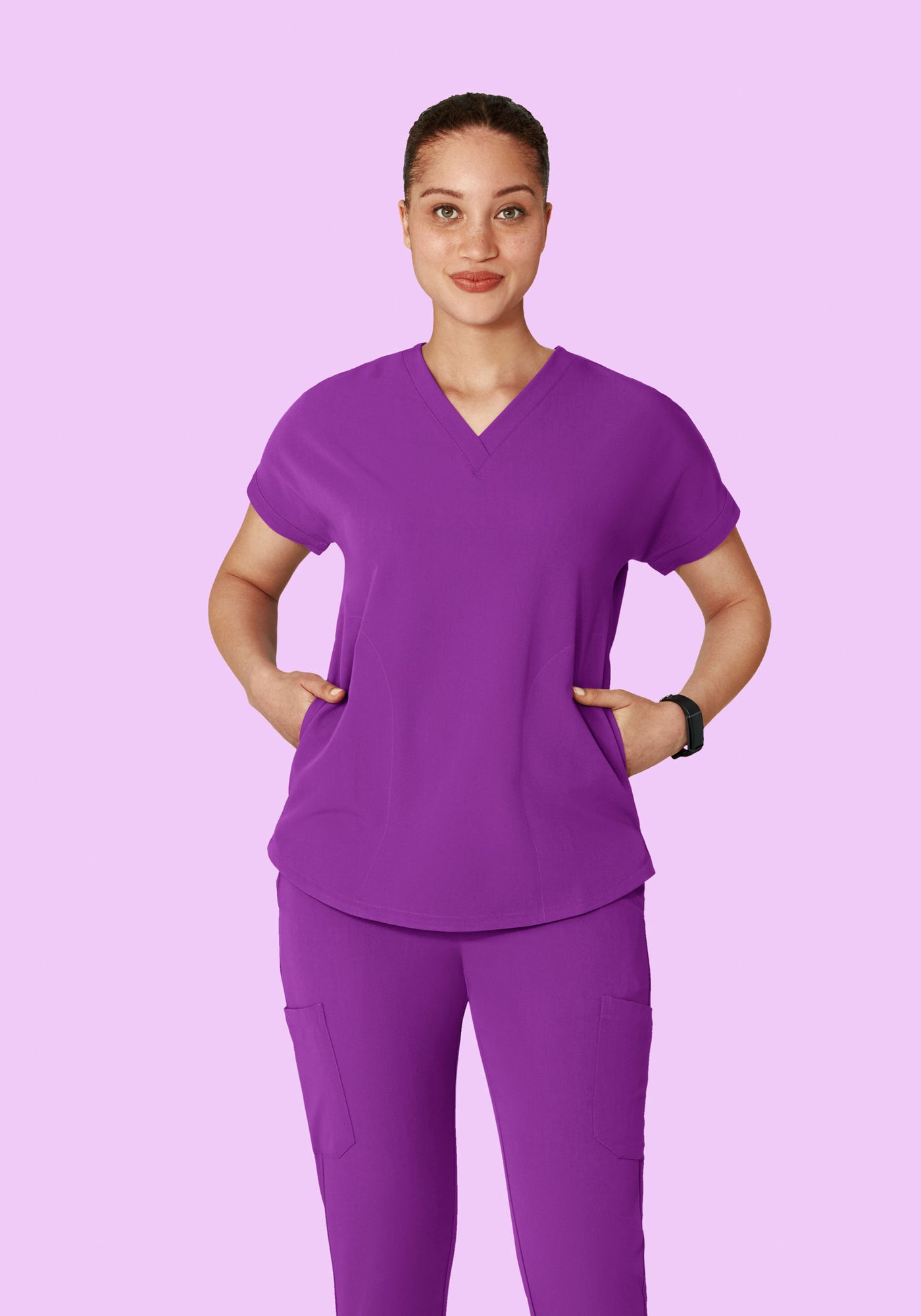 Women's Oversized V-Neck Scrub Top - Cyber Grape | Mandala Scrubs