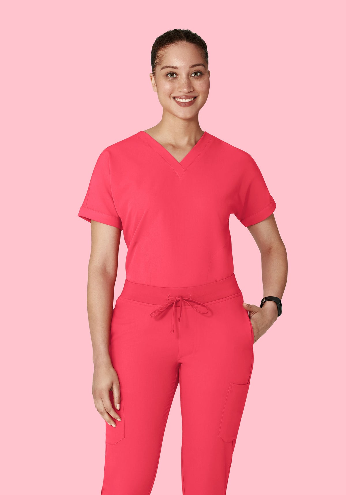 Women's Oversized V-Neck Scrub Top - Paradise Pink | Mandala Scrubs