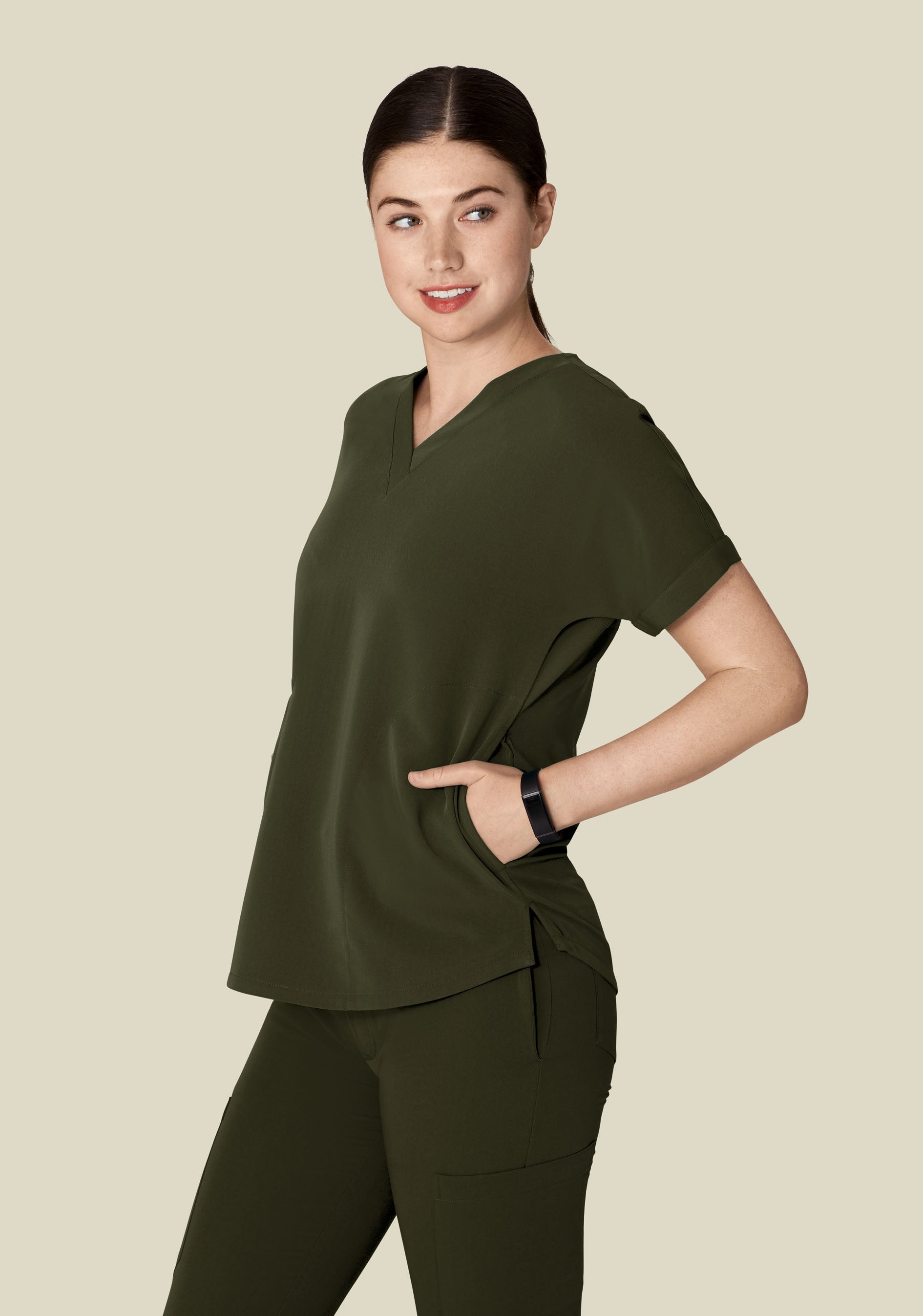 Oversized V Neck Top Olive – Mandala Scrubs