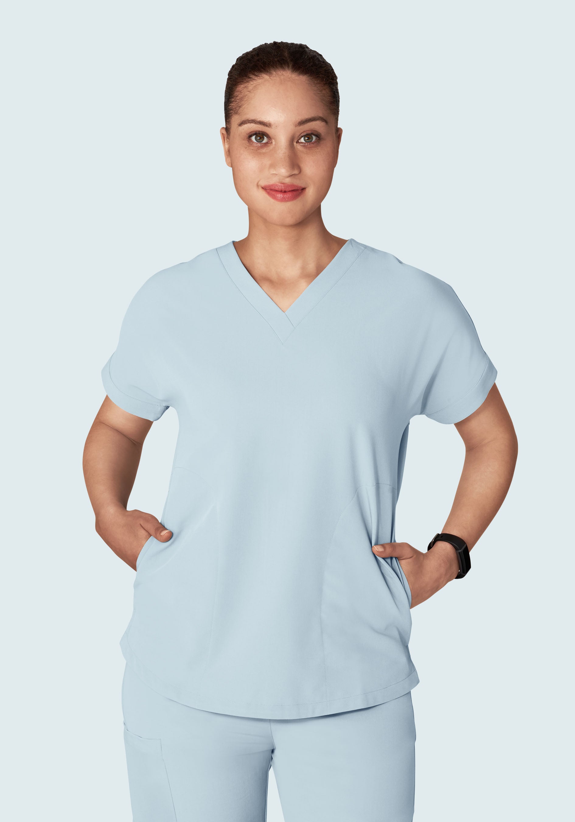 Women's Oversized V-Neck Scrub Top - Powder Blue | Mandala Scrubs