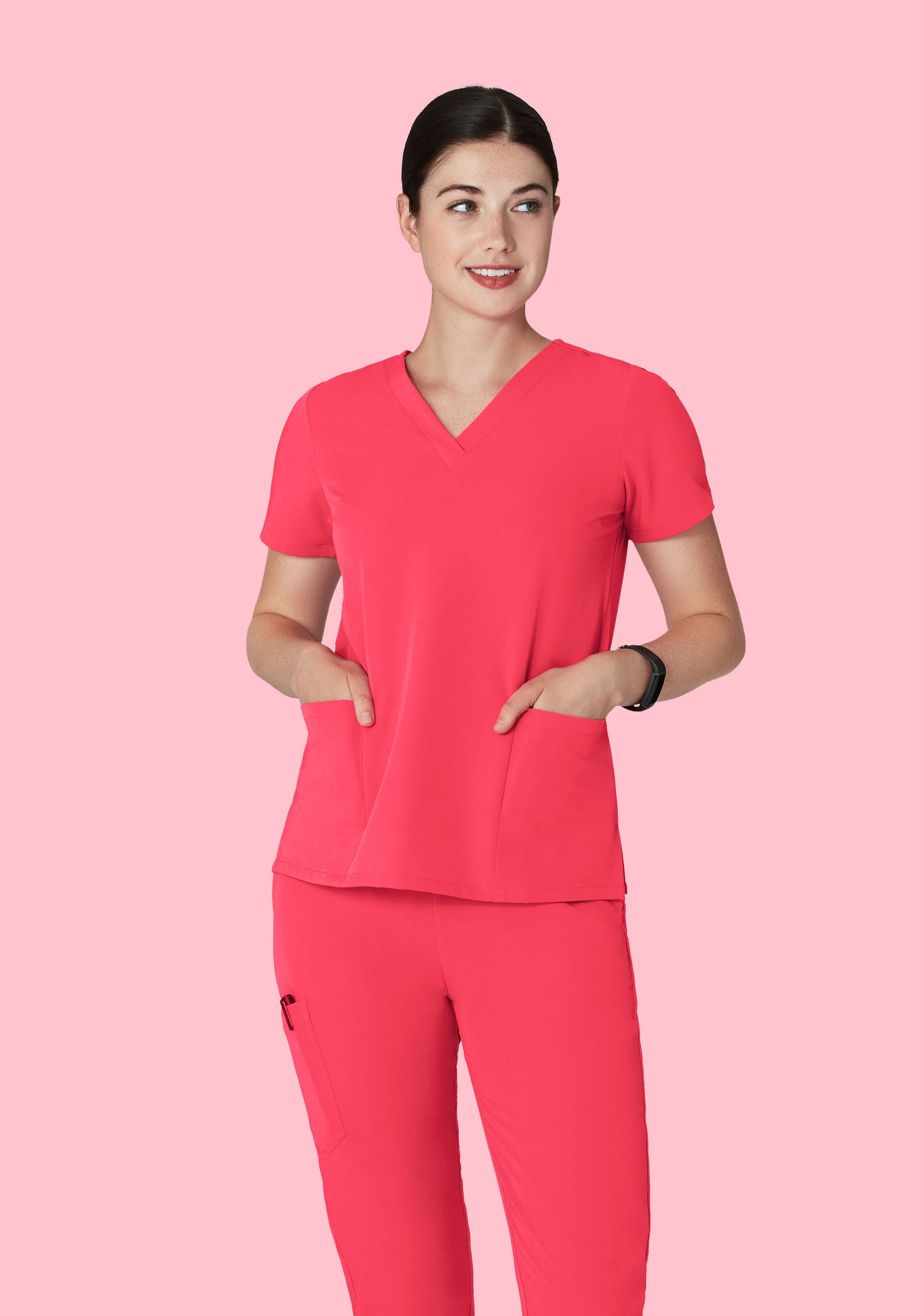 Women's V-Neck 6-Pocket Scrub Top - Paradise Pink | Mandala Scrubs