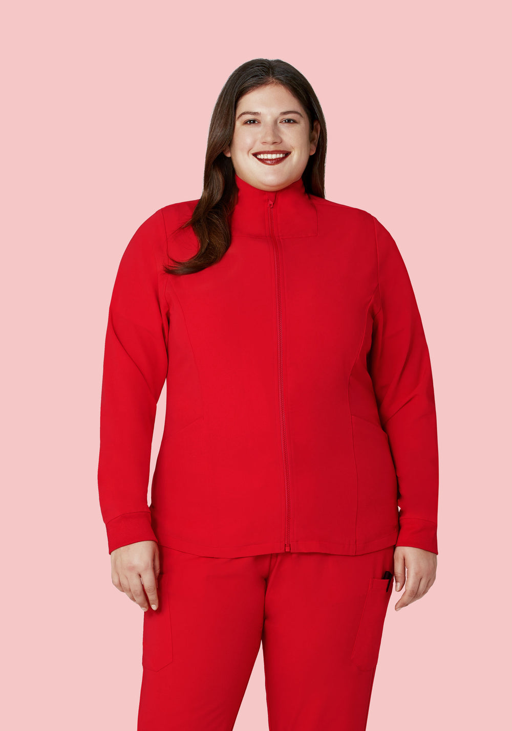 Women's Mock Neck Scrub Jacket - Candy Red | Mandala Scrubs