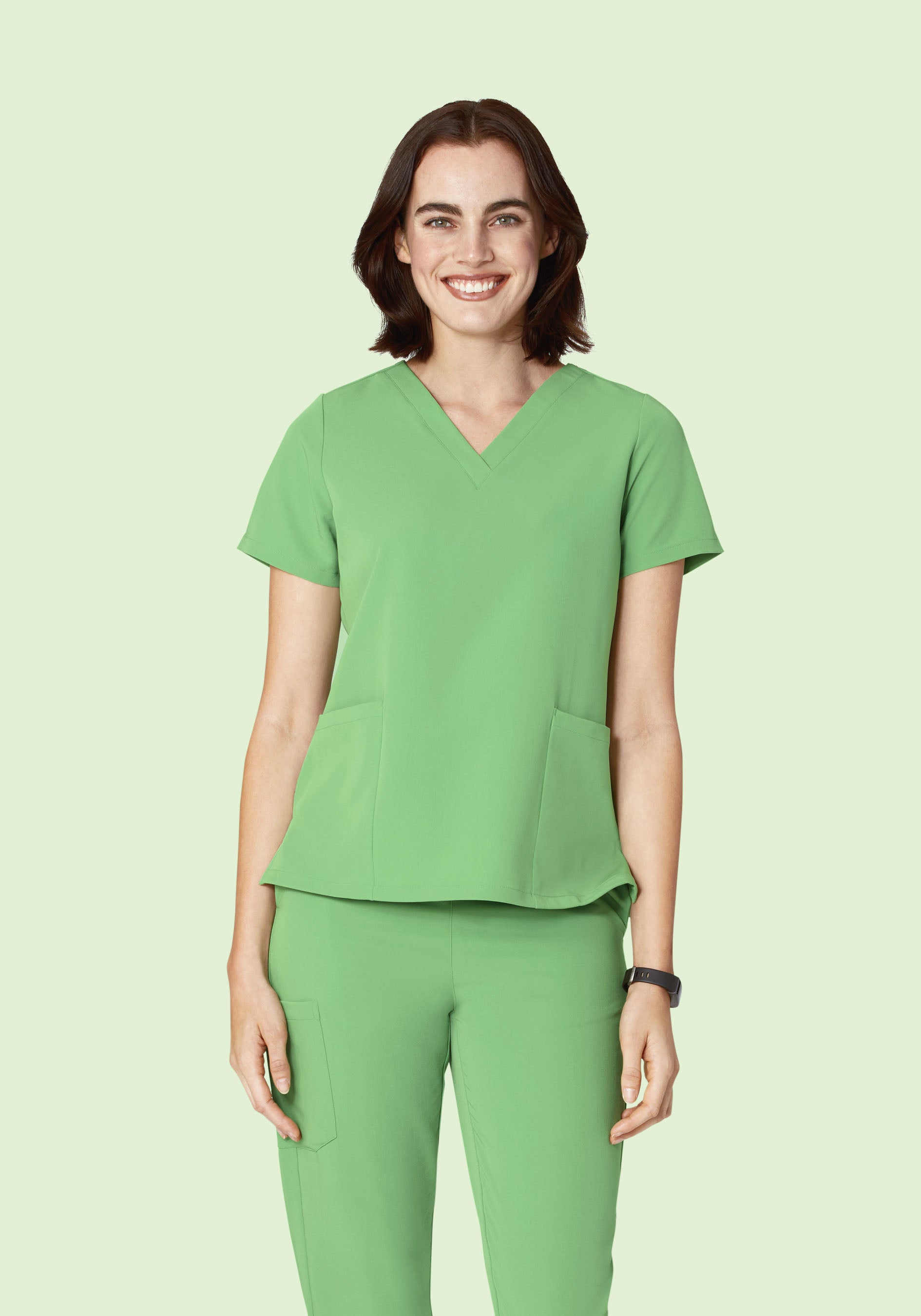 Women's V-Neck 6-Pocket Scrub Top - Aloe | Mandala Scrubs