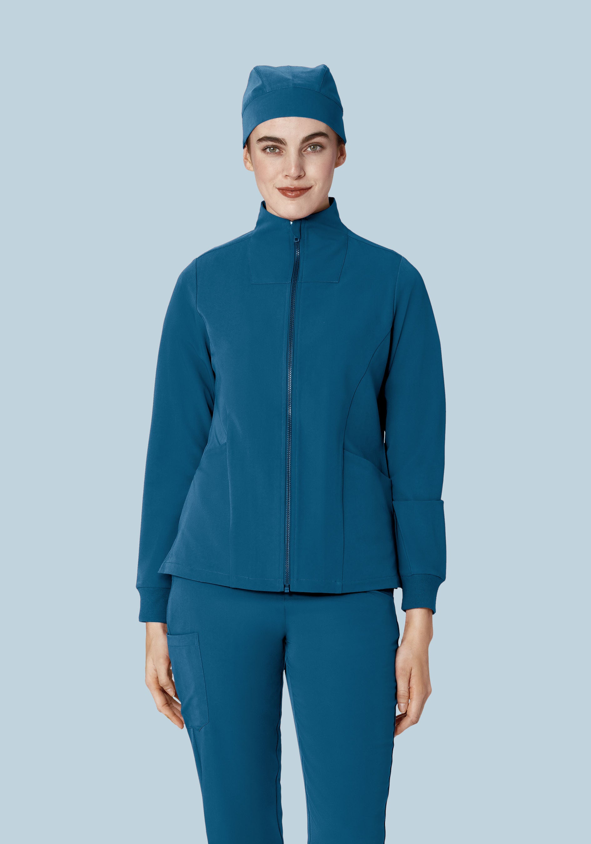 Women's Mock Neck Scrub Jacket - Harbor Blue | Mandala Scrubs