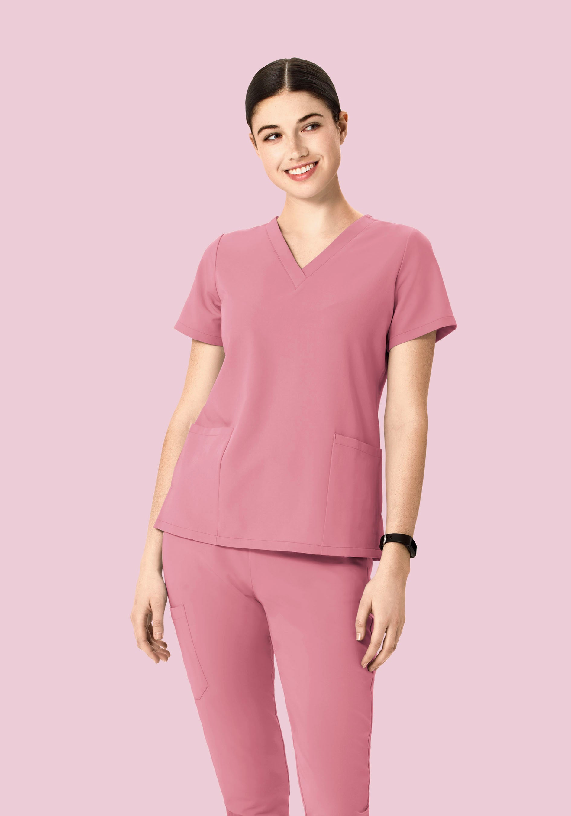 Women's V-Neck 6-Pocket Scrub Top - Rosé | Mandala Scrubs
