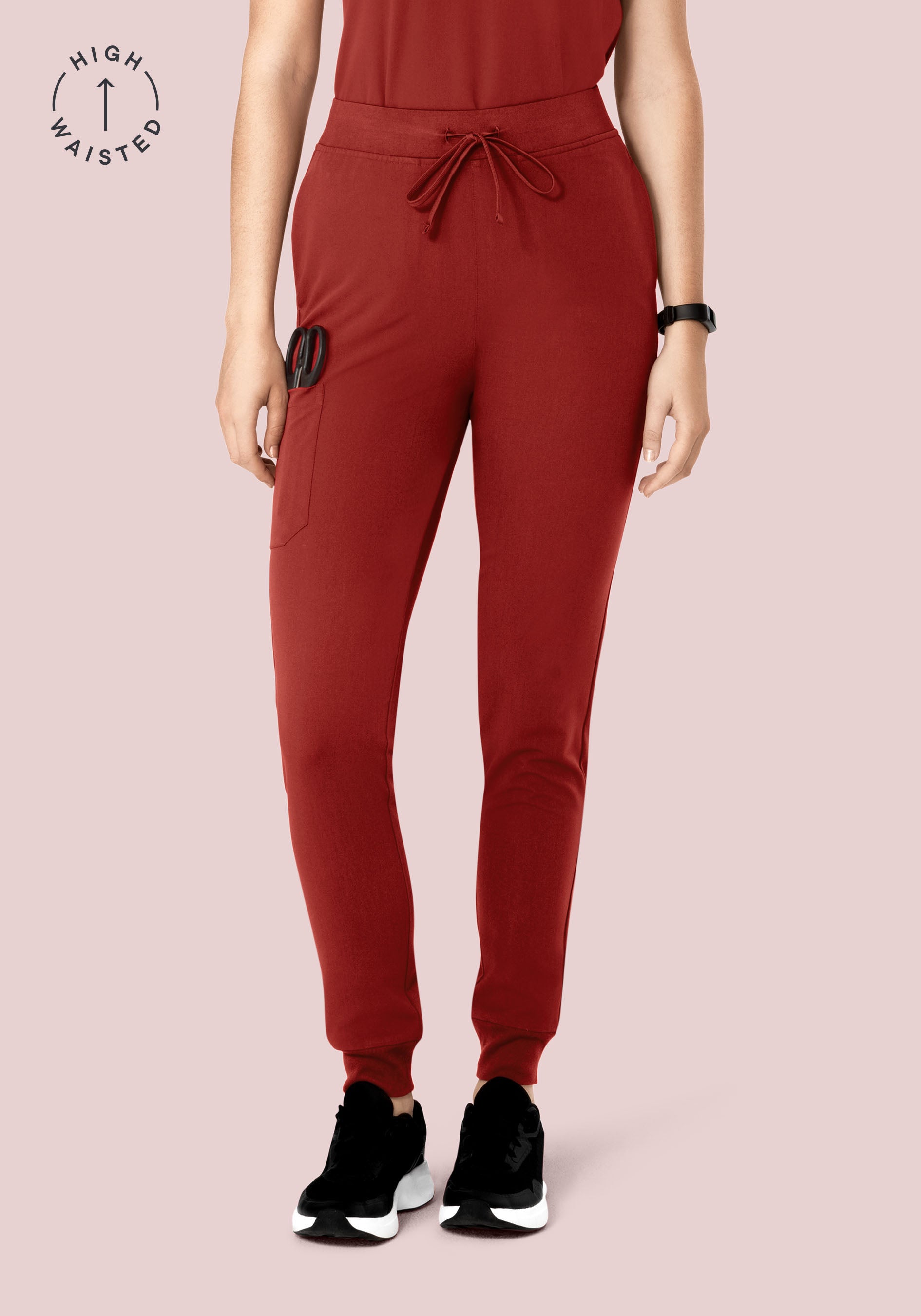 Women's High Waisted Jogger Scrub Pants - Rosewood | Mandala Scrubs
