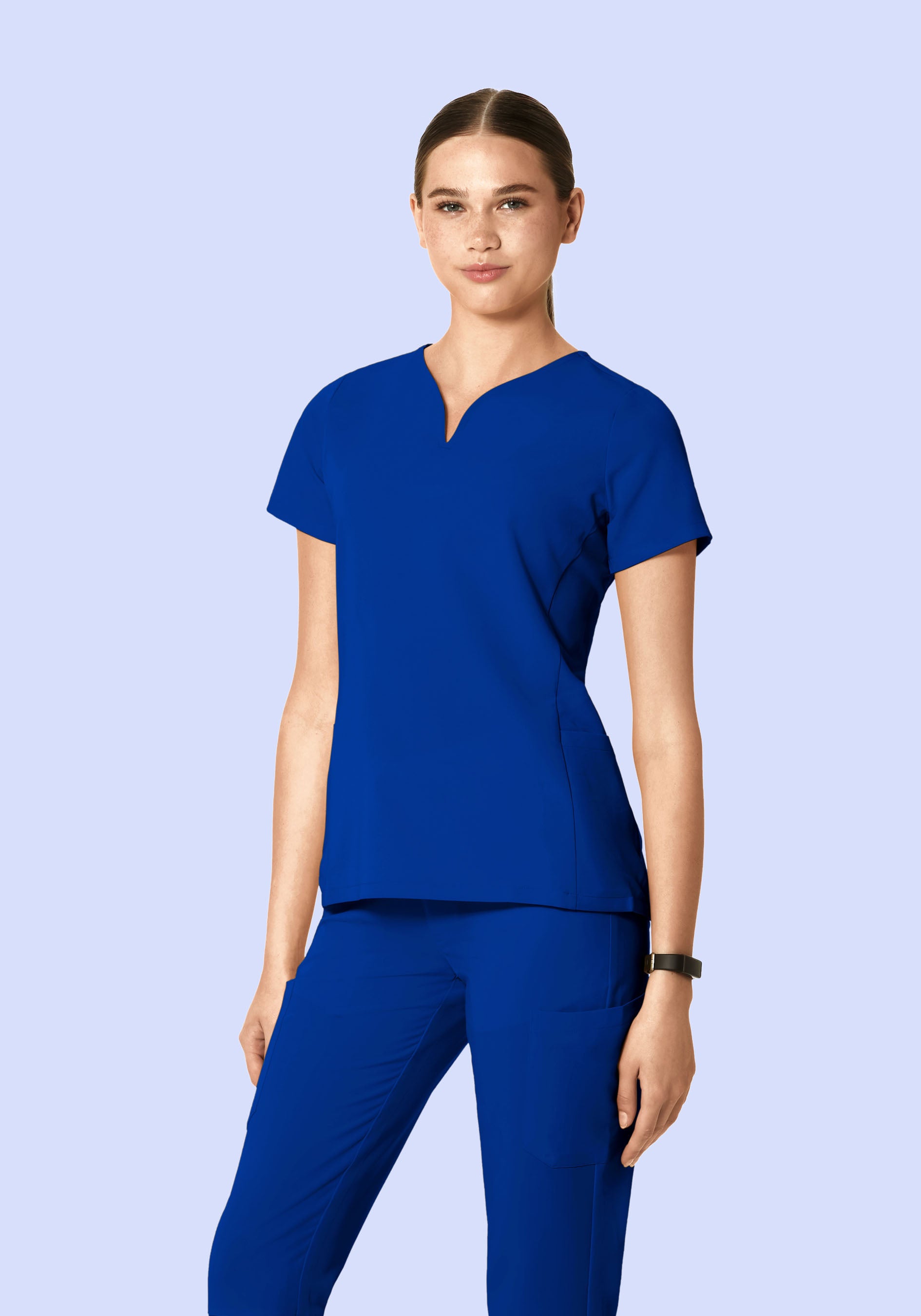 Curved V-Neck Top Galaxy Blue – Mandala Scrubs