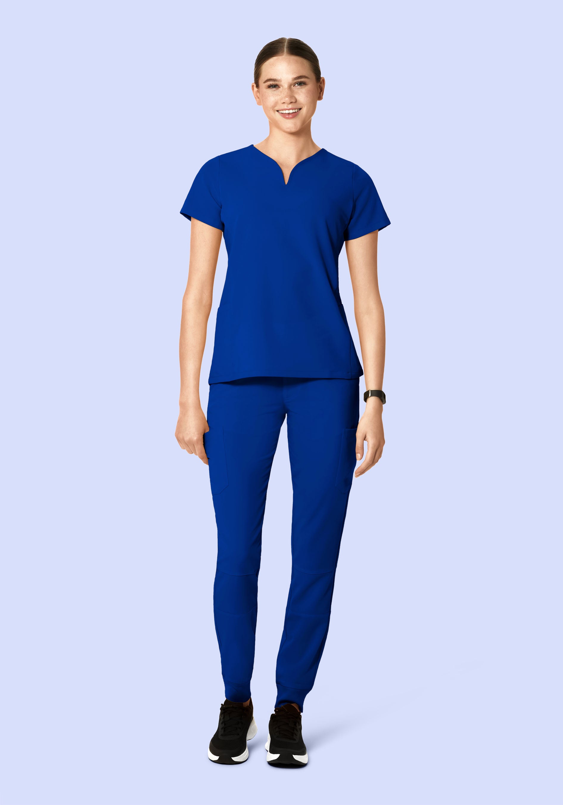 Curved V-Neck Top Galaxy Blue – Mandala Scrubs