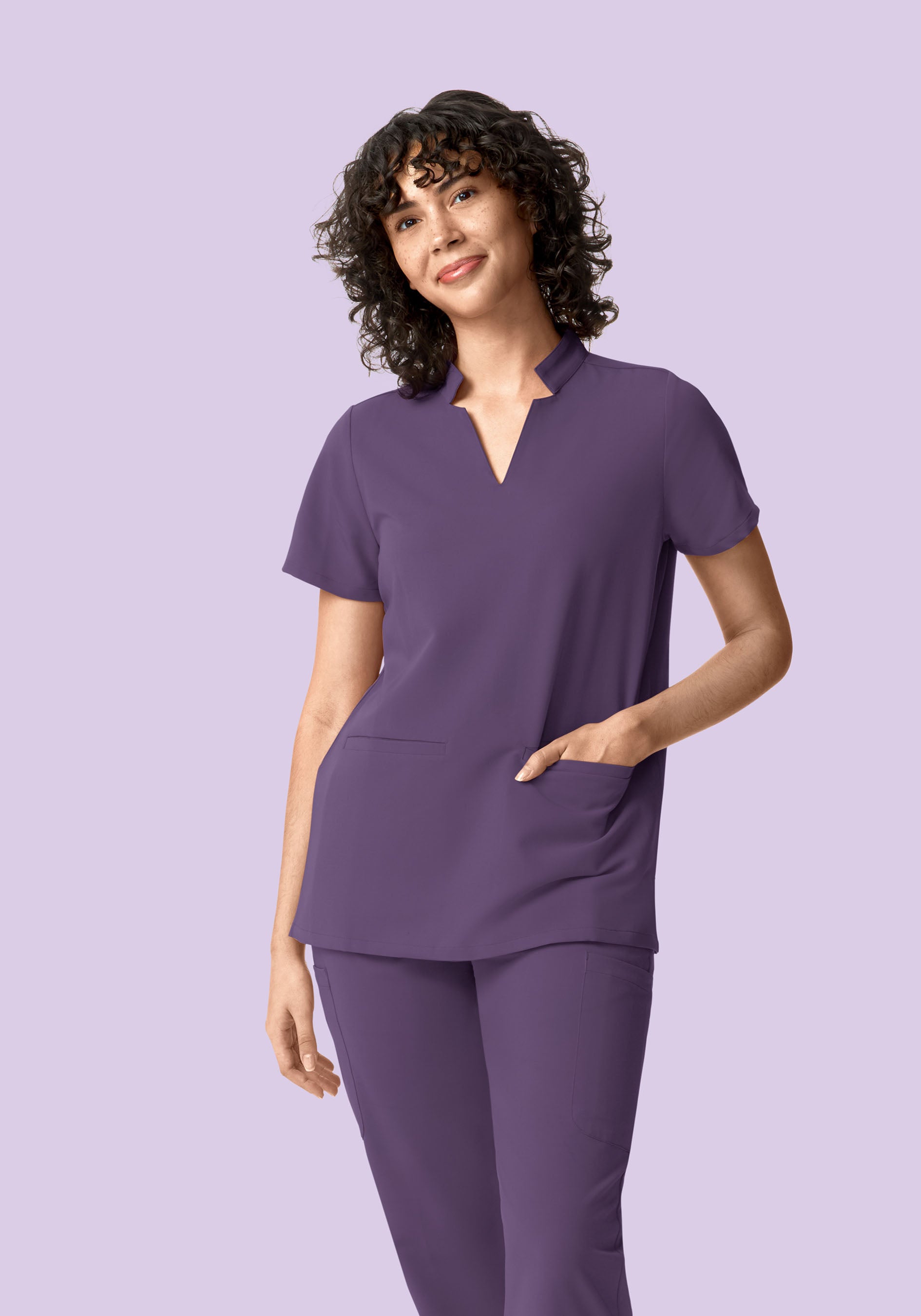 Women's Stand Collar Notch Neck Scrub Top - Dewberry | Mandala Scrubs