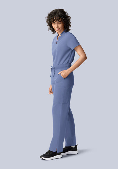 Women's Long Sleeve Notch Neck Scrub Top - Periwinkle | Mandala Scrubs