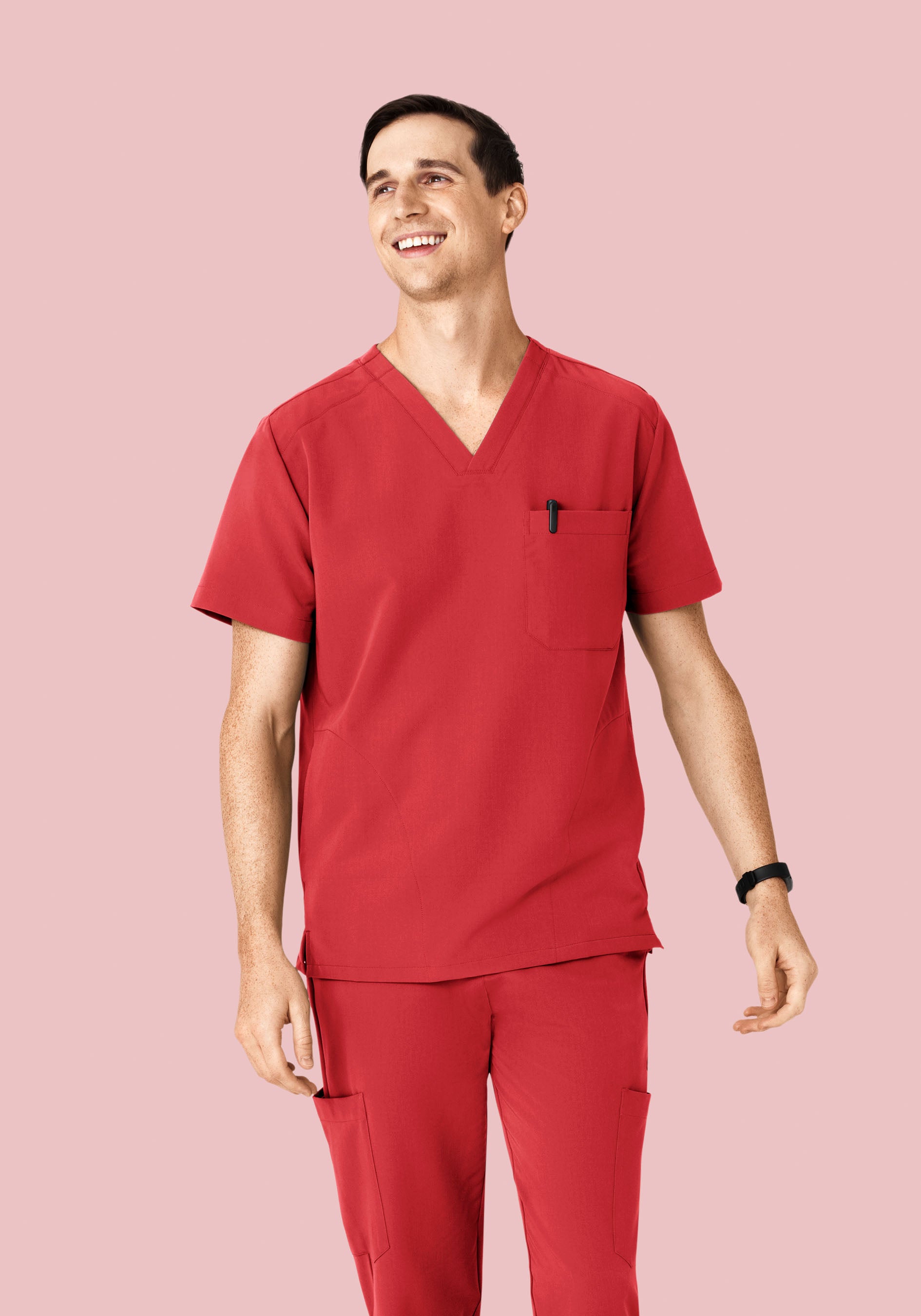 Three Pocket Scrubs Top Mens Cranberry – Mandala Scrubs