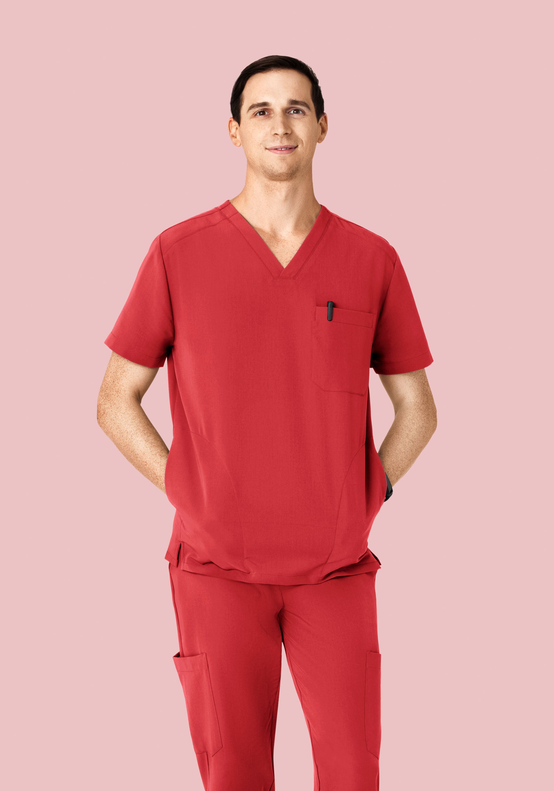 Three Pocket Scrubs Top Mens Cranberry – Mandala Scrubs