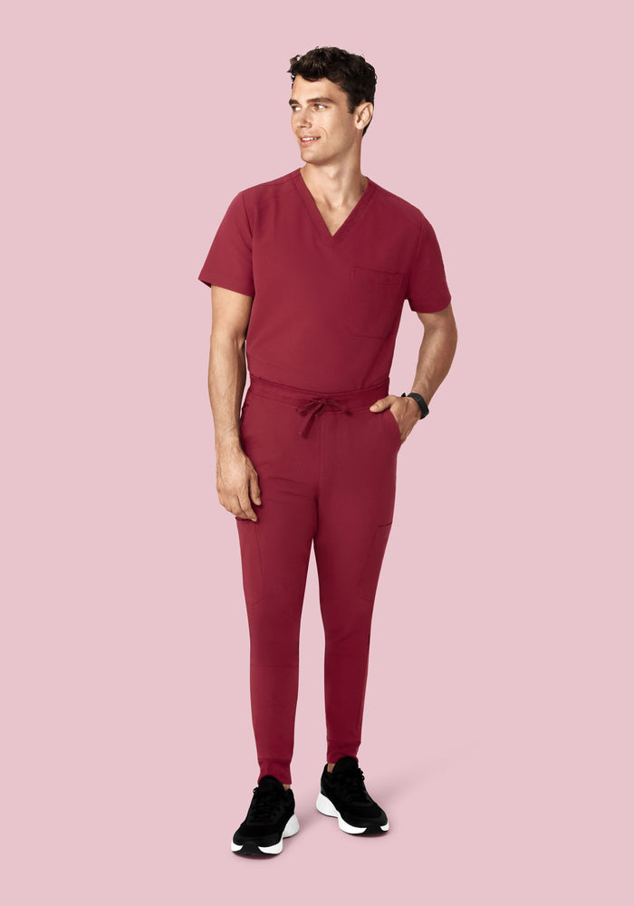 Men's V-Neck 2-Pocket Scrub Top - Garnet | Mandala Scrubs