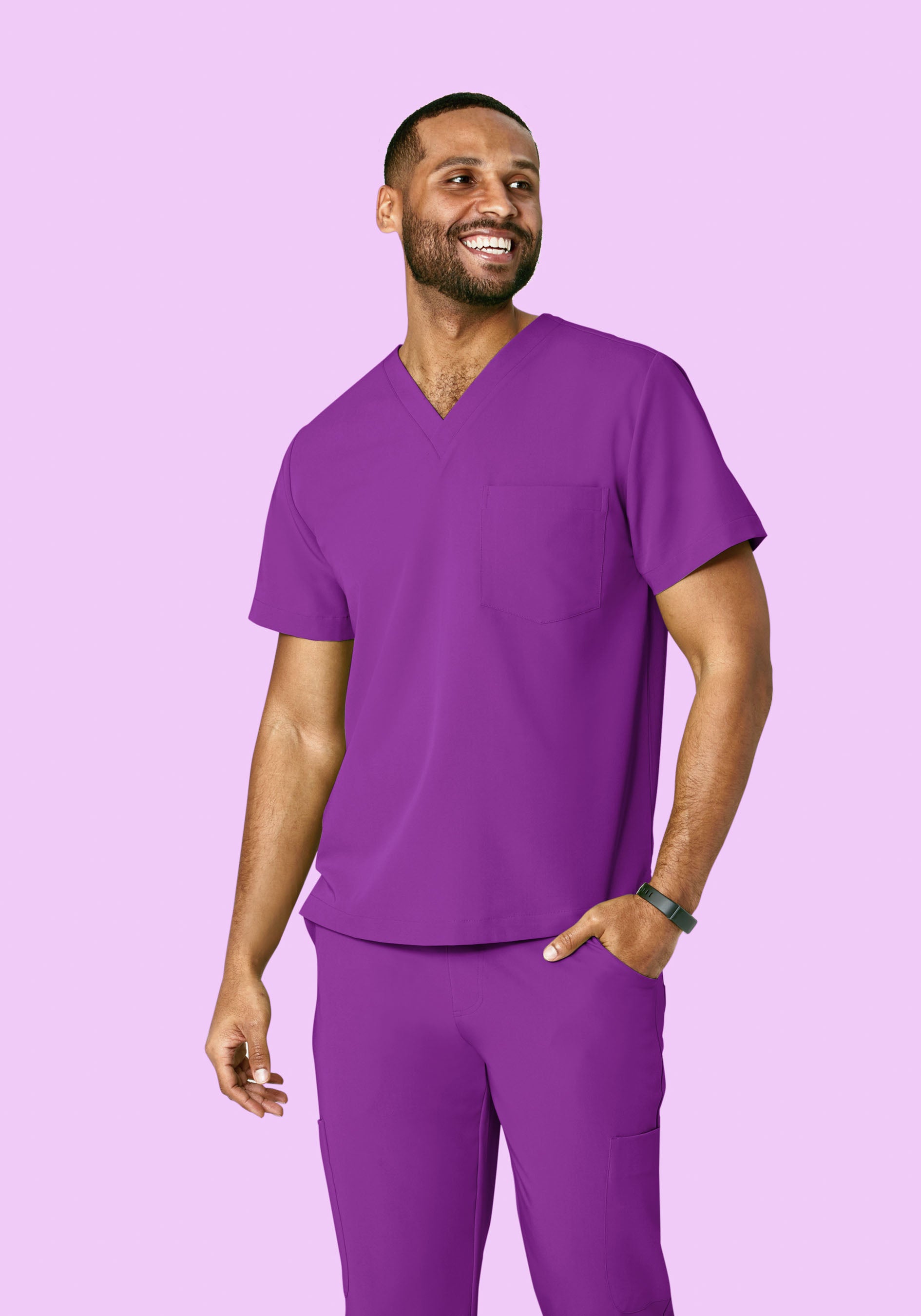 Men's V-Neck 2-Pocket Scrub Top - Cyber Grape | Mandala Scrubs