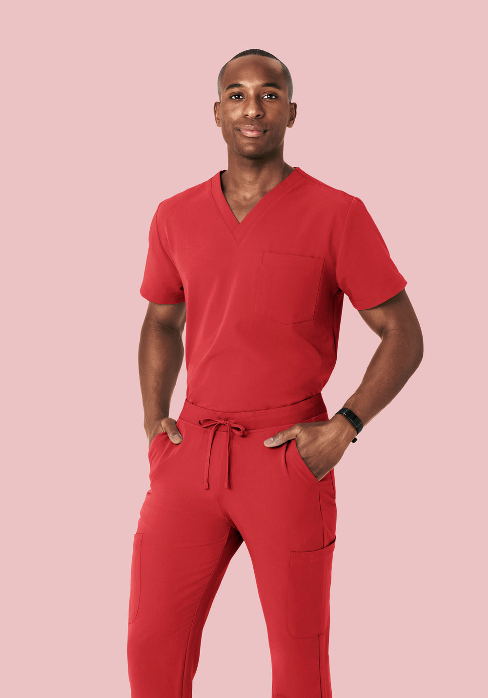 Men's V-Neck 2-Pocket Scrub Top - Cranberry | Mandala Scrubs