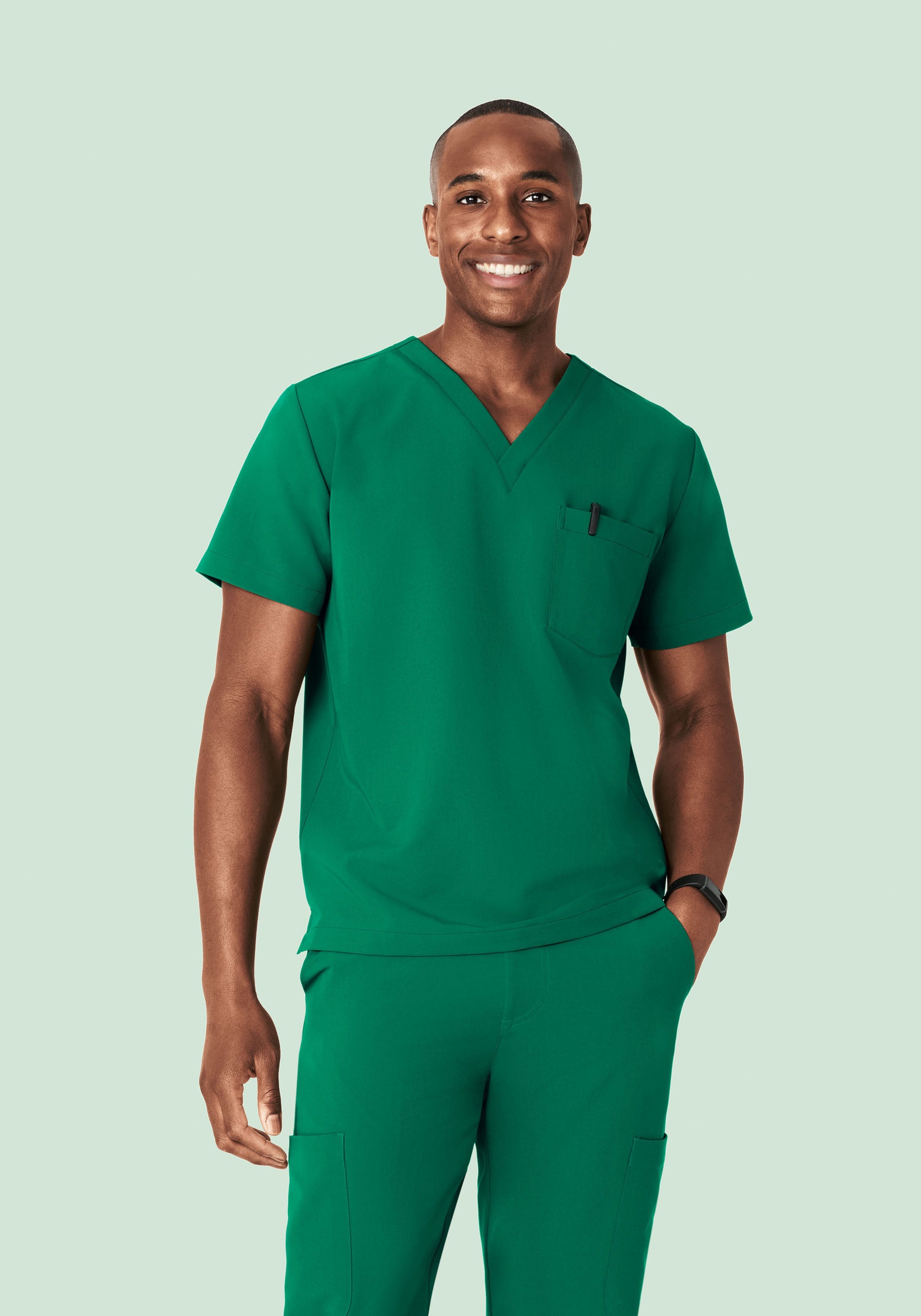 Men's V-Neck 2-Pocket Scrub Top - Envy Green | Mandala Scrubs