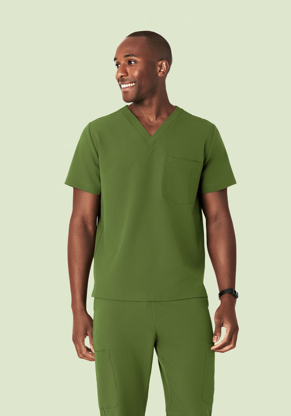 Men's V-Neck 2-Pocket Scrub Top - Moss | Mandala Scrubs