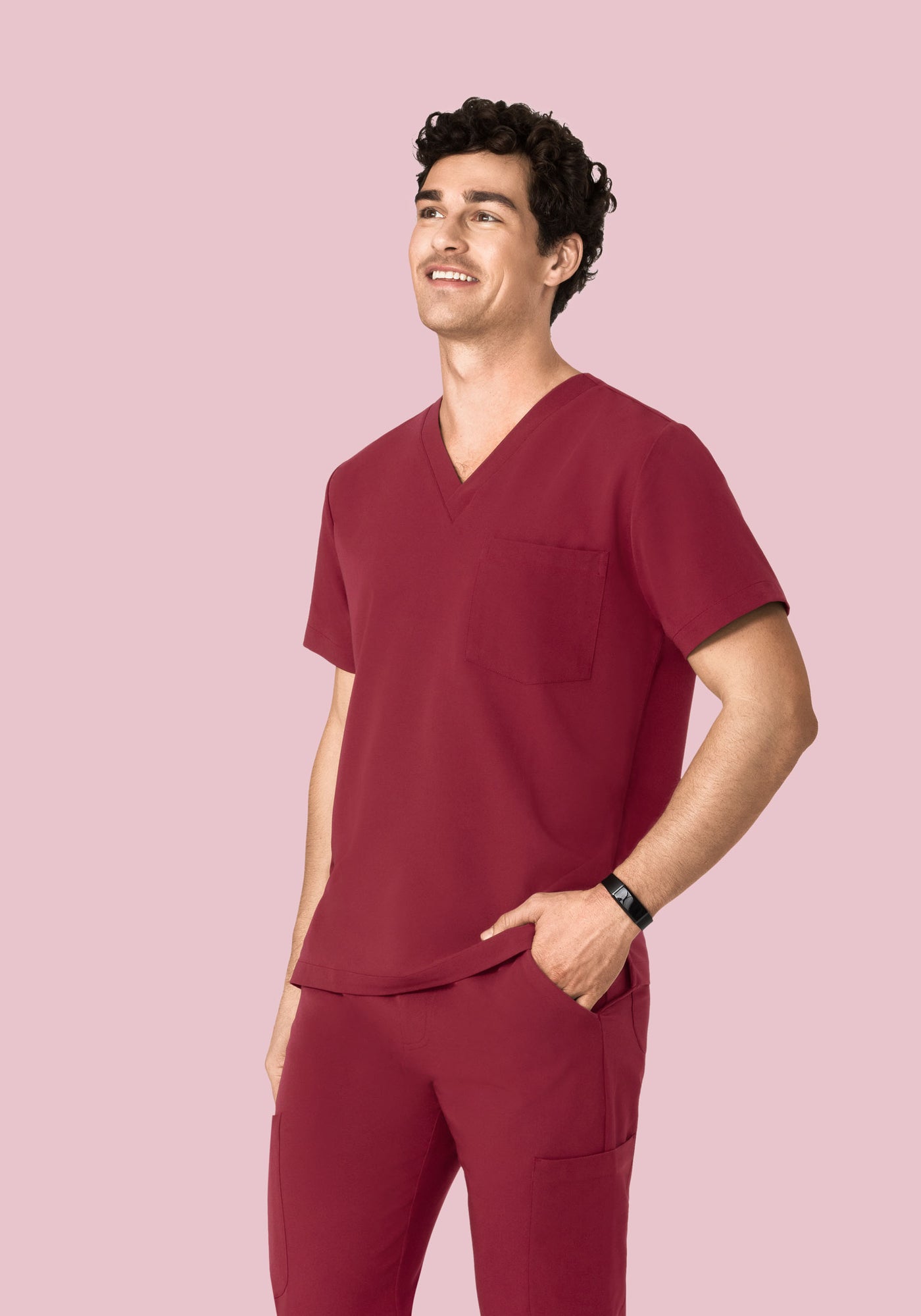 Men's V-Neck 2-Pocket Scrub Top - Garnet | Mandala Scrubs