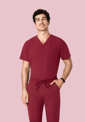 Men's V-Neck 2-Pocket Scrub Top - Garnet | Mandala Scrubs