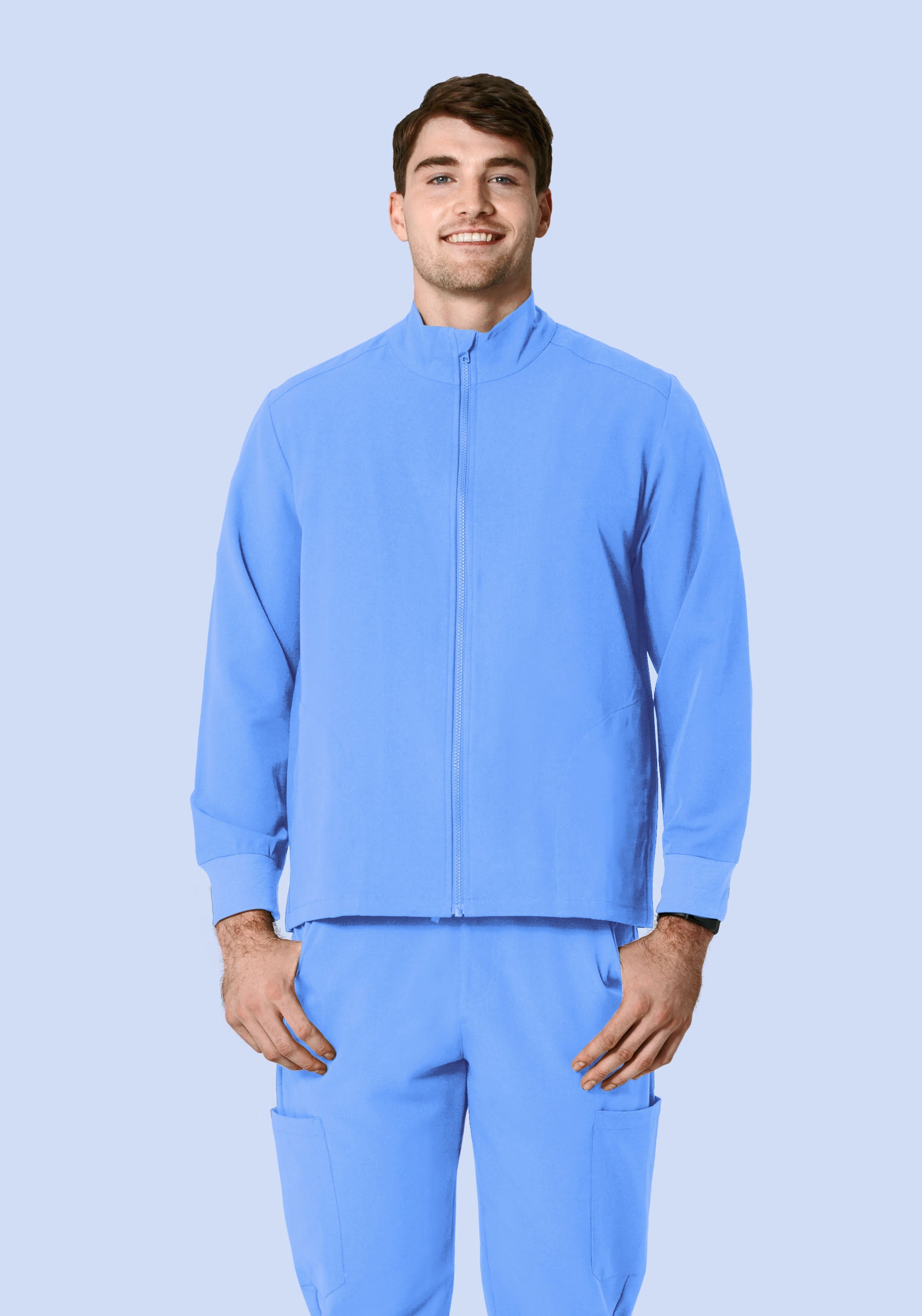 Men's Modern Scrub Jacket Ceil Blue – Mandala Scrubs