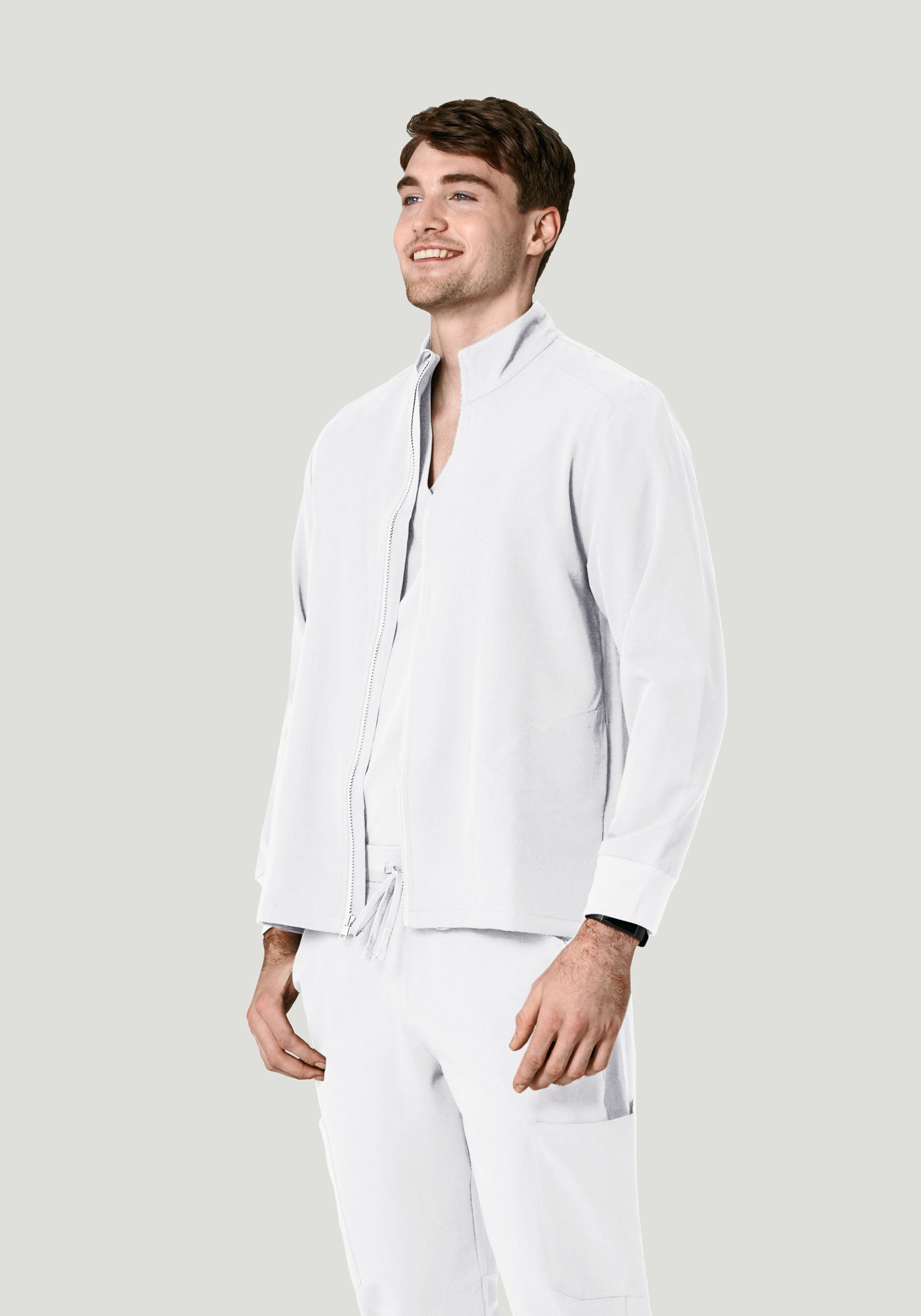 Men's Modern Scrub Jacket White – Mandala Scrubs