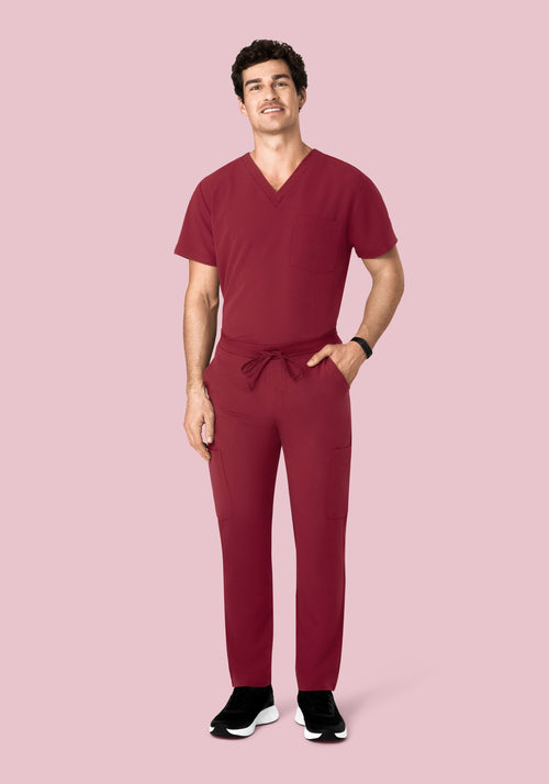 Men's V-Neck 2-Pocket Scrub Top - Garnet | Mandala Scrubs