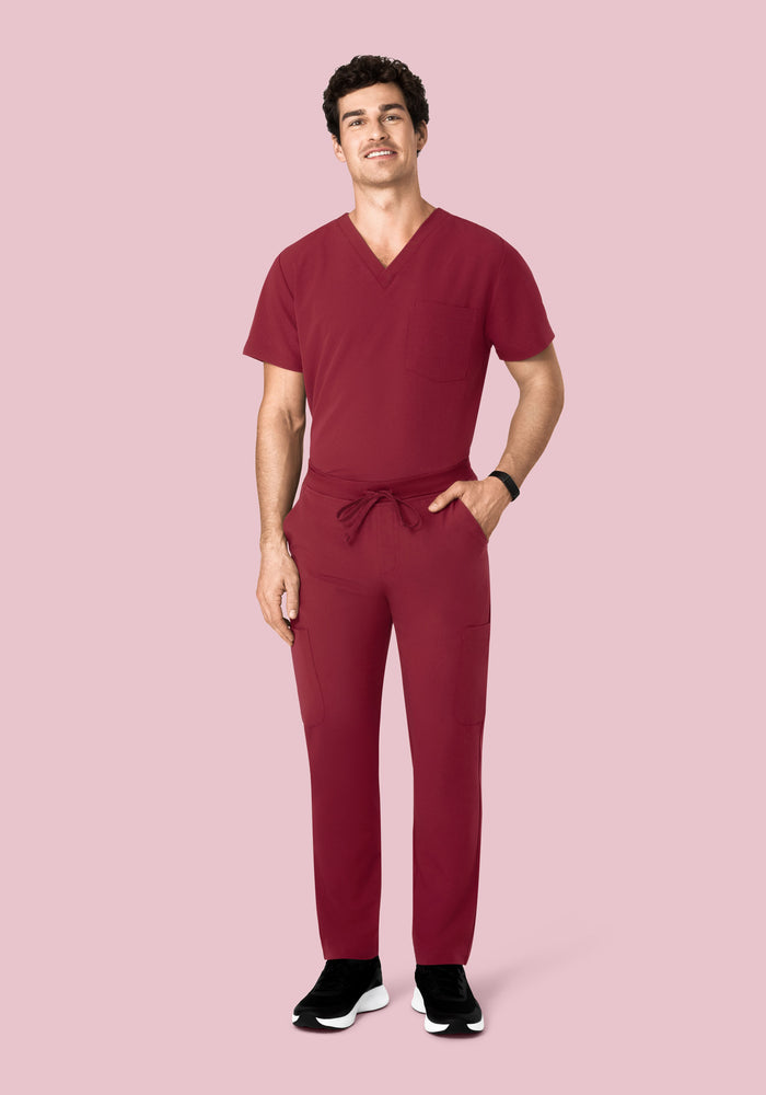 Men's V-Neck 2-Pocket Scrub Top - Garnet | Mandala Scrubs