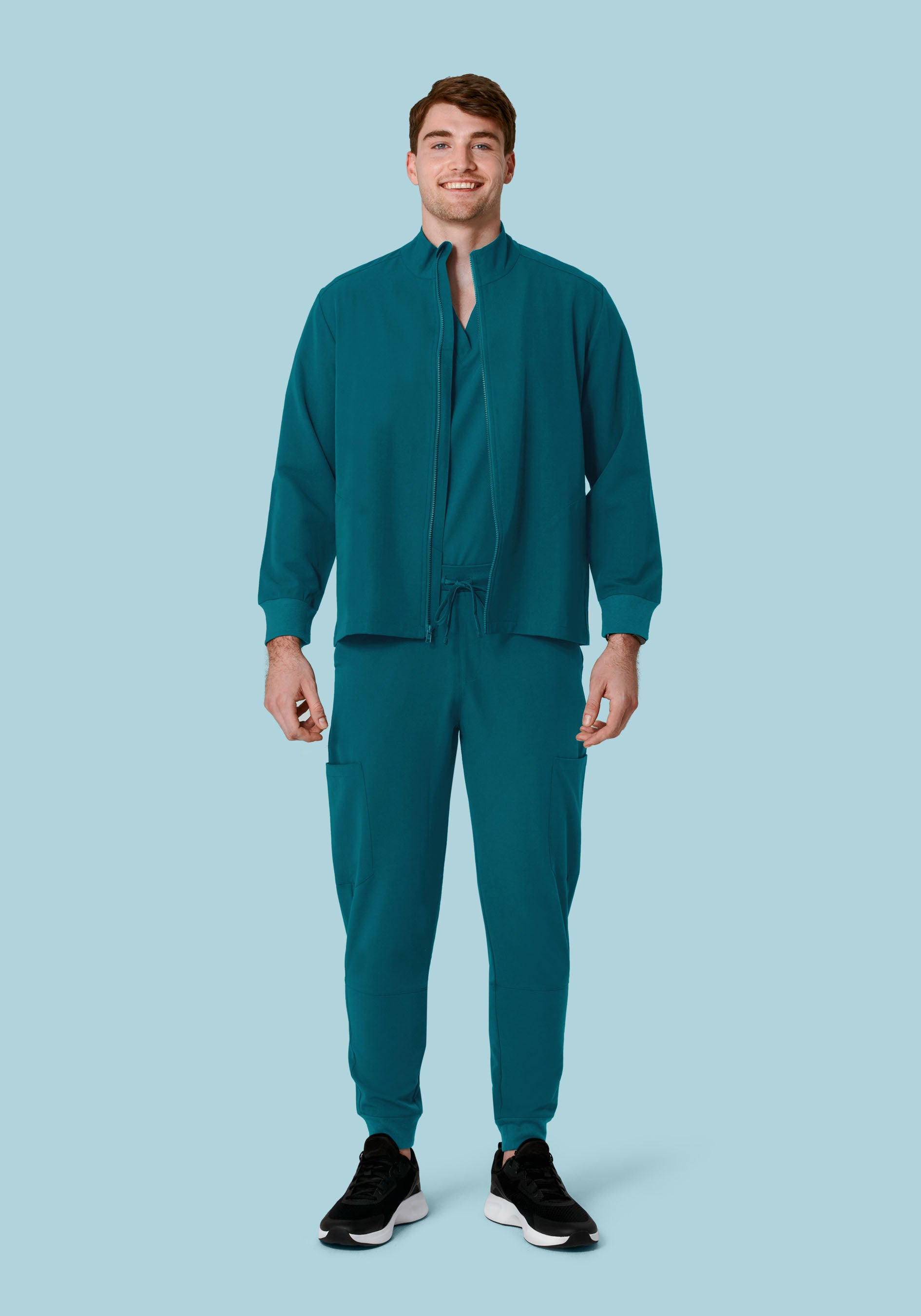 Men's Modern Scrub Jacket Caribbean Blue – Mandala Scrubs