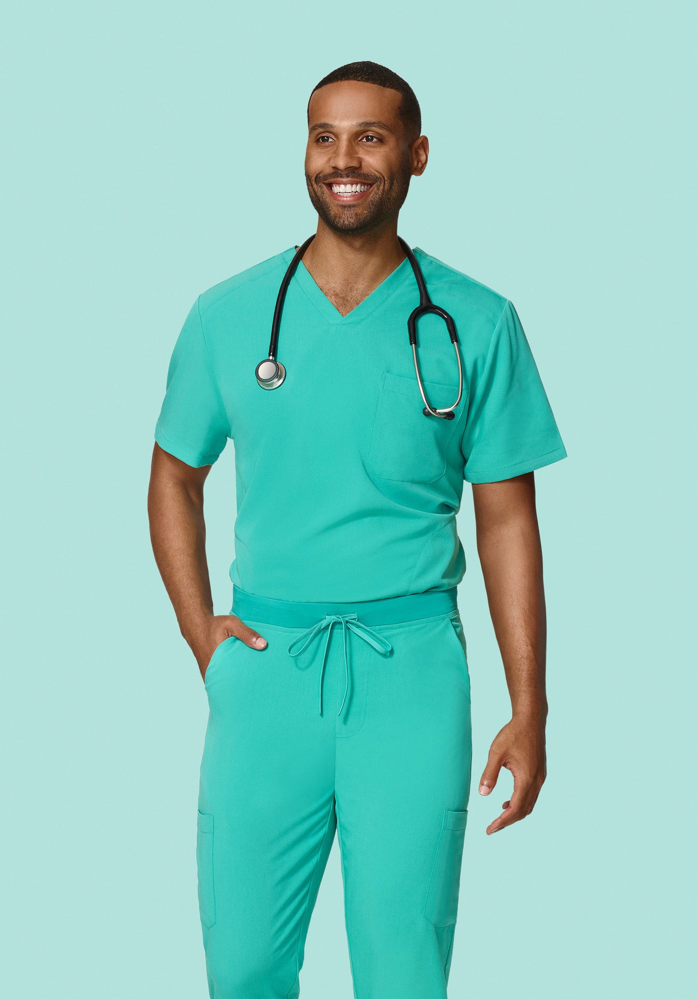 Men's V-Neck 3-Pocket Scrub Top - Surgical Green | Mandala Scrubs
