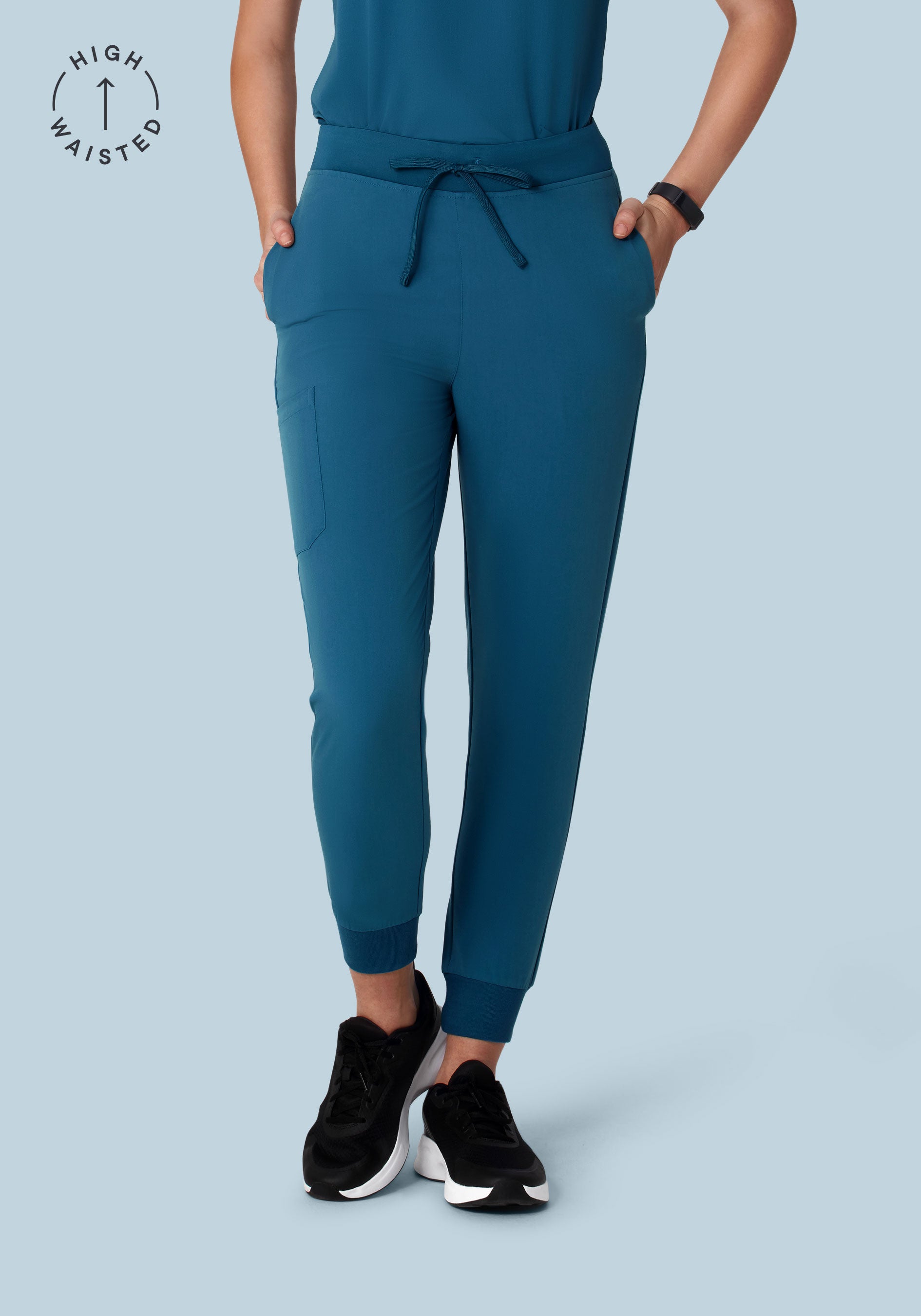 Women's High Waisted Jogger Scrub Pants - Harbor Blue | Mandala Scrubs