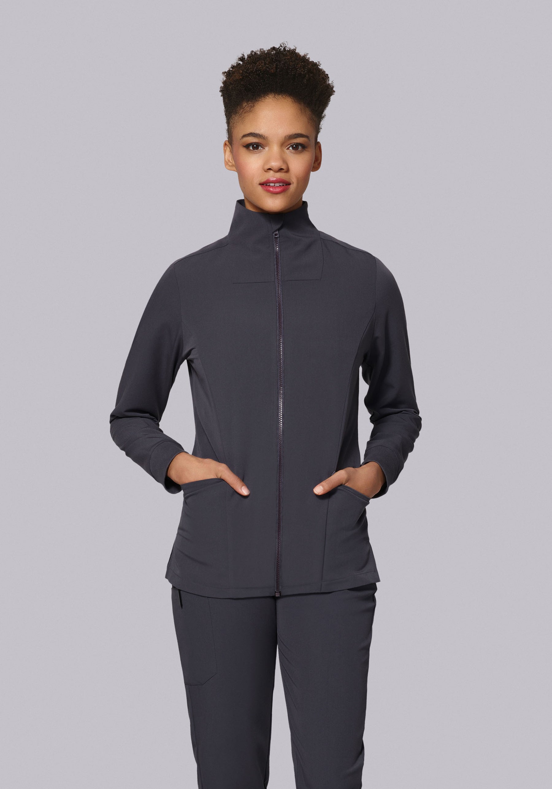Women's Mock Neck Scrub Jacket - Pewter | Mandala Scrubs