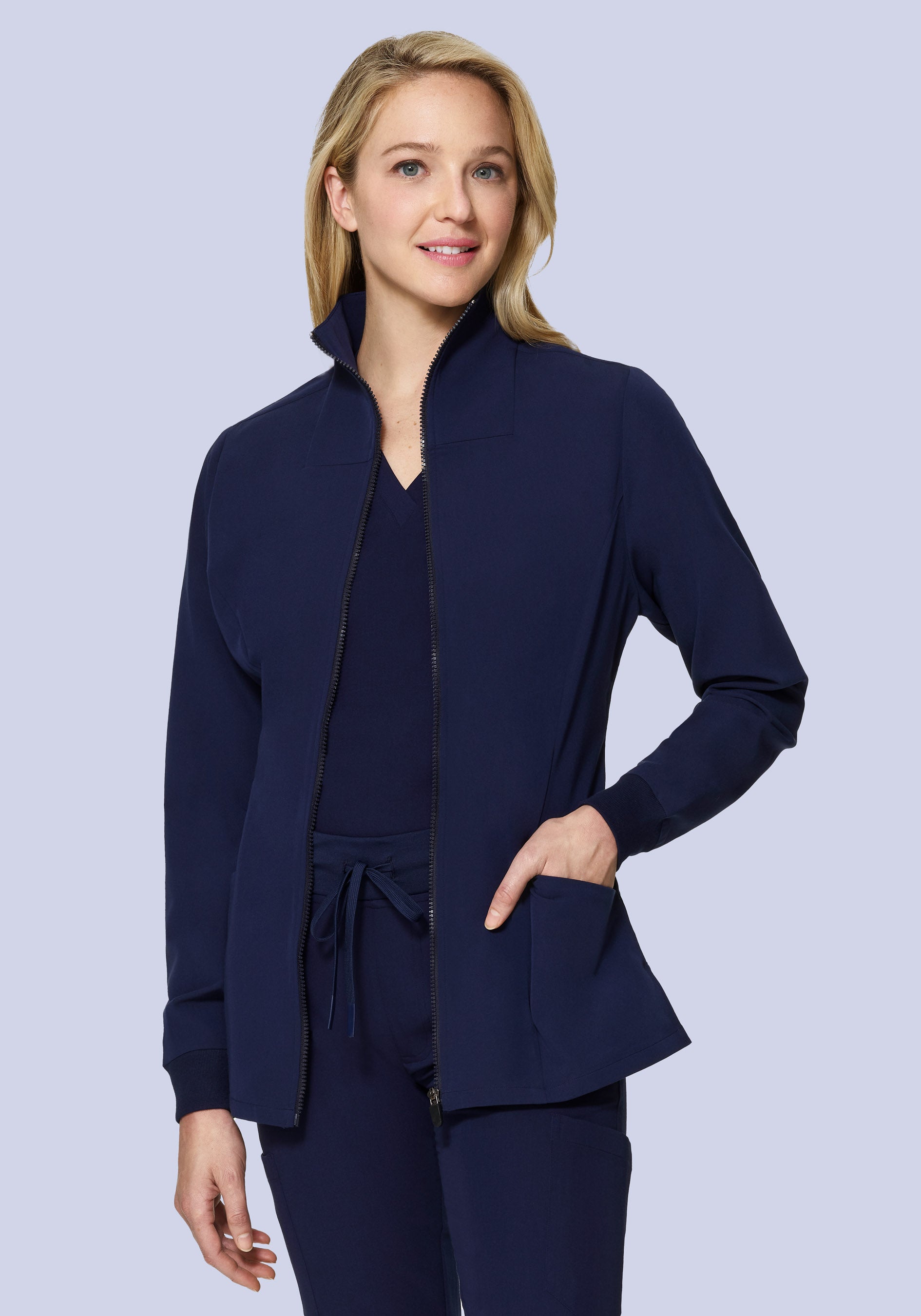 Women's Modern Scrub Jacket Navy – Mandala Scrubs