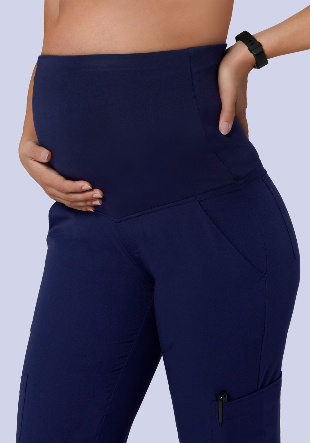 Women's Maternity Straight Leg Cargo Scrub Pants - Navy | Mandala Scrubs