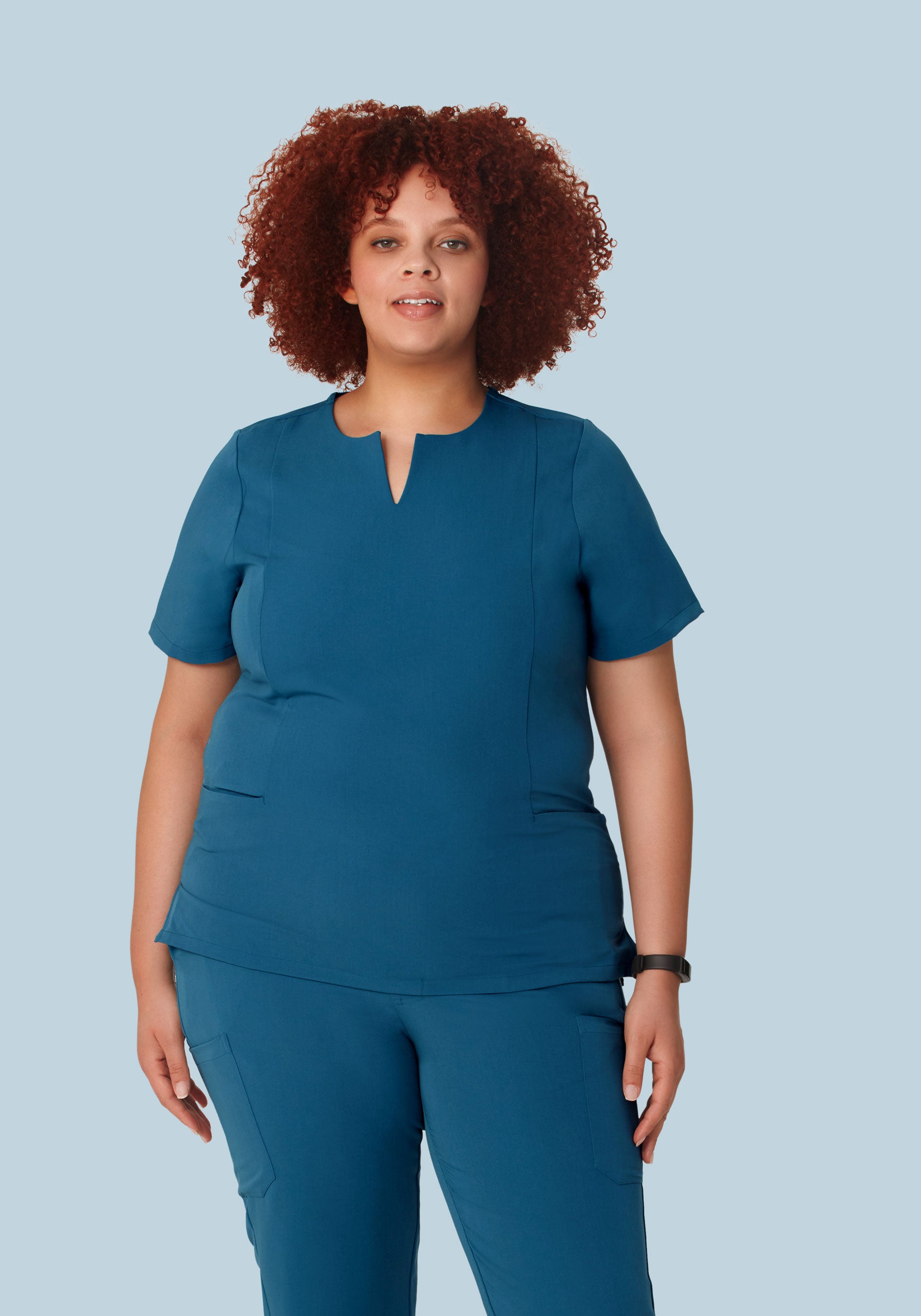 5 Pocket Notch Neck Top Harbor Blue – Mandala Scrubs