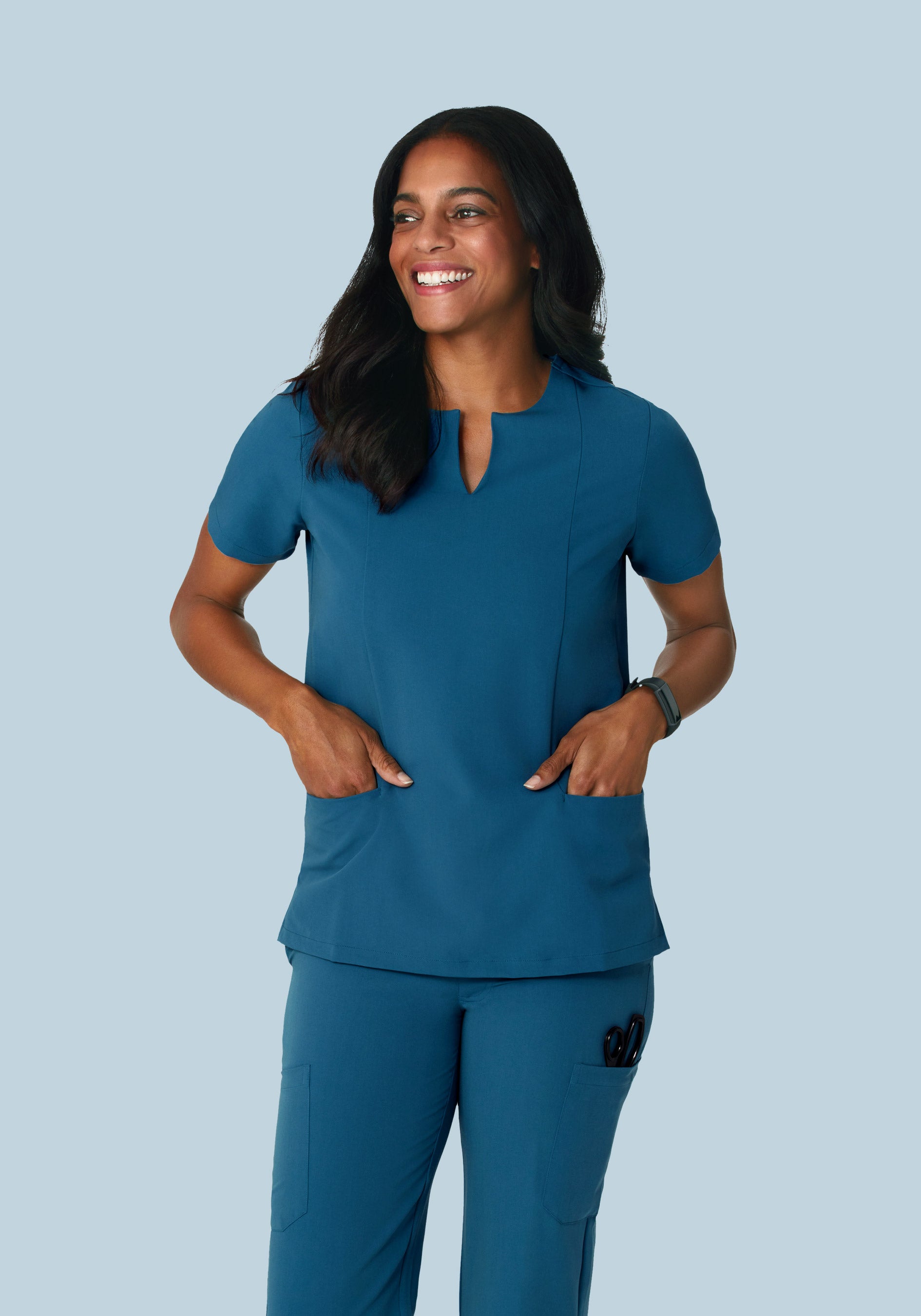 Women's Notch Neck Scrub Top - Harbor Blue | Mandala Scrubs