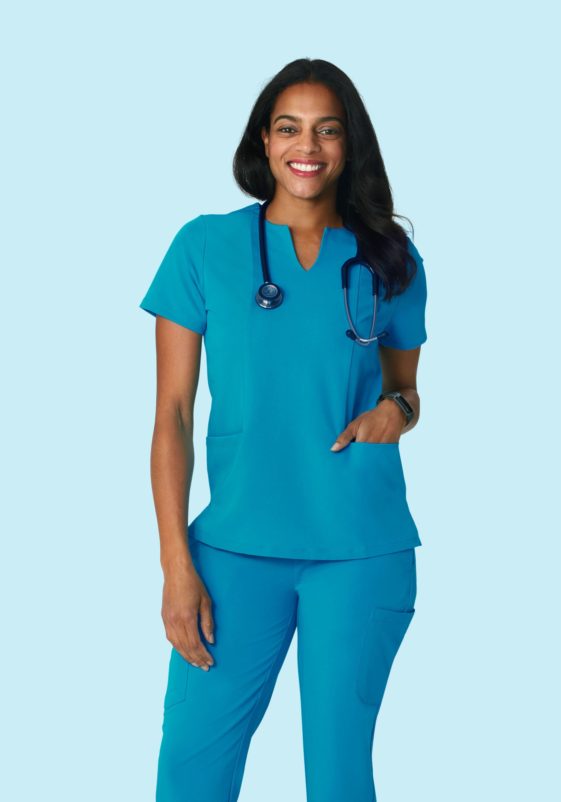 Women's Notch Neck Scrub Top - Azure | Mandala Scrubs