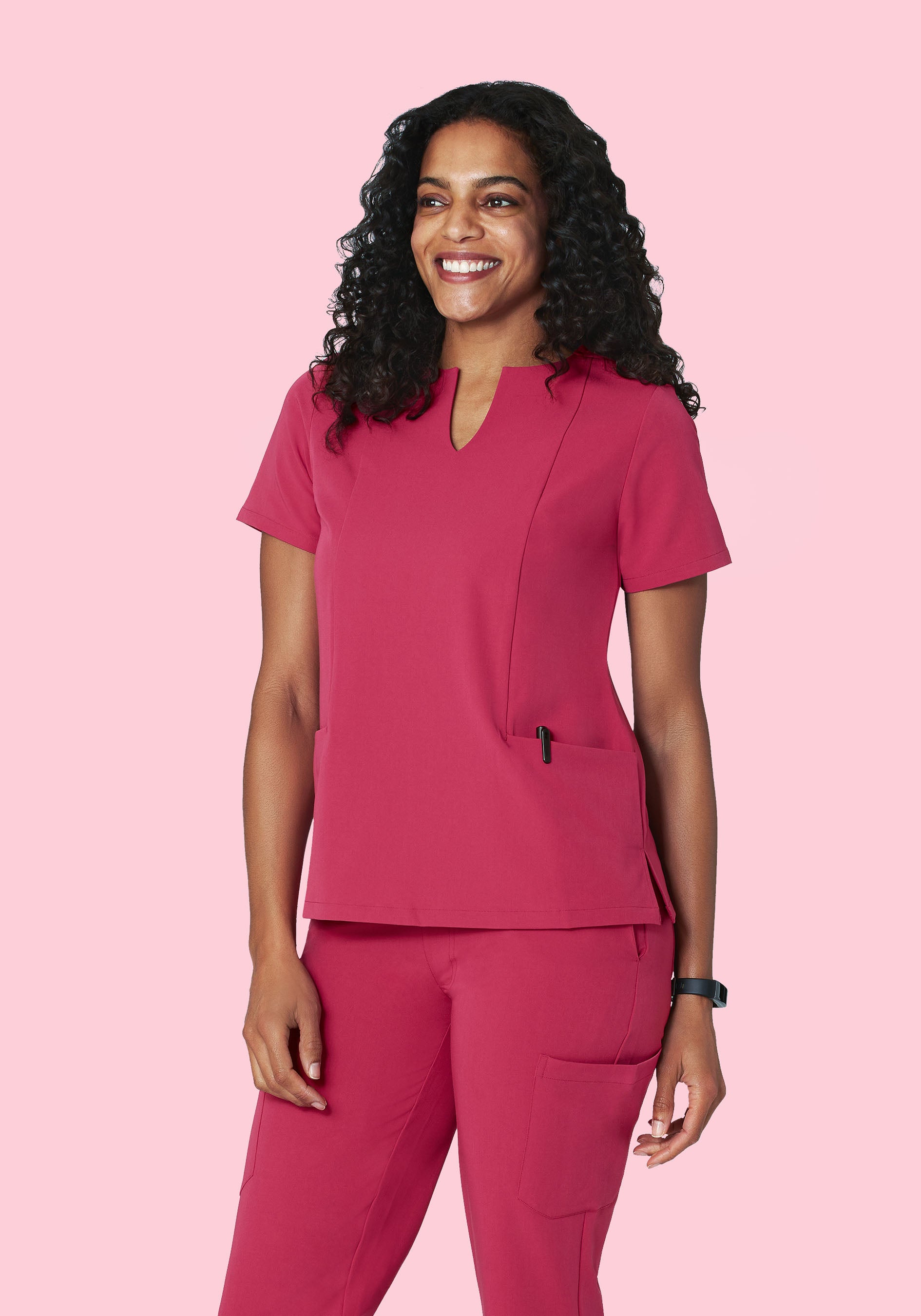 Women's Notch Neck Scrub Top - Deep Magenta | Mandala Scrubs
