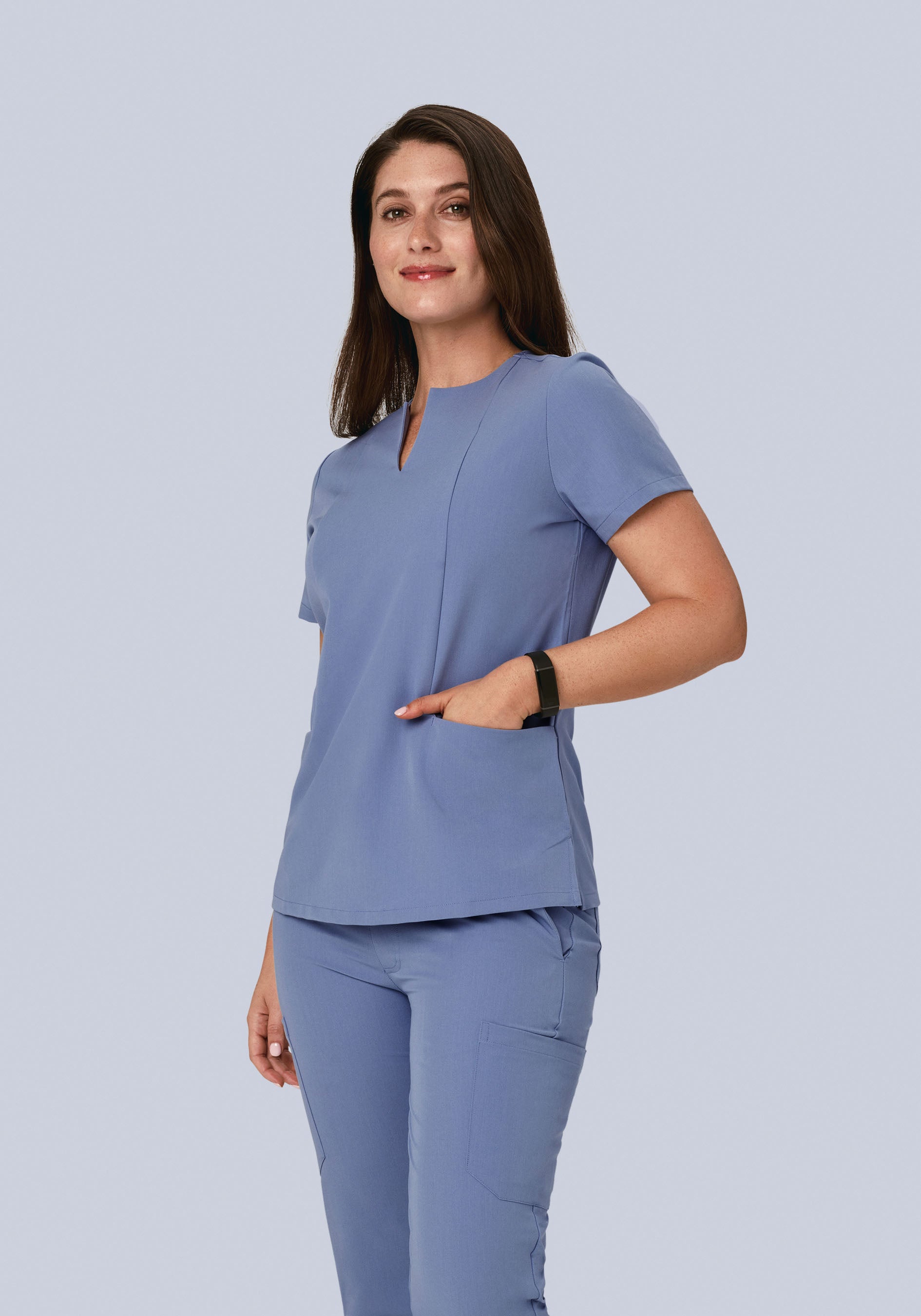 5 Pocket Notch Neck Top Periwinkle – Mandala Scrubs
