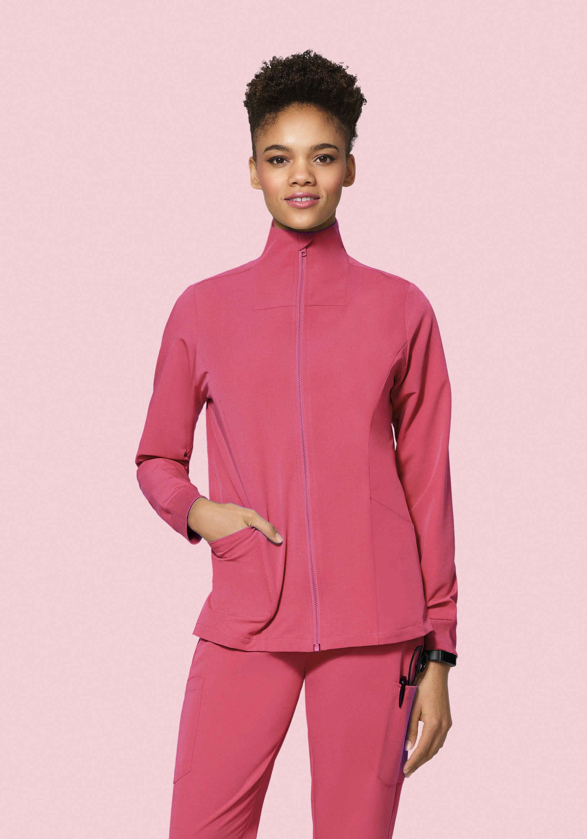 Women's Modern Scrub Jacket Jaipur Pink – Mandala Scrubs