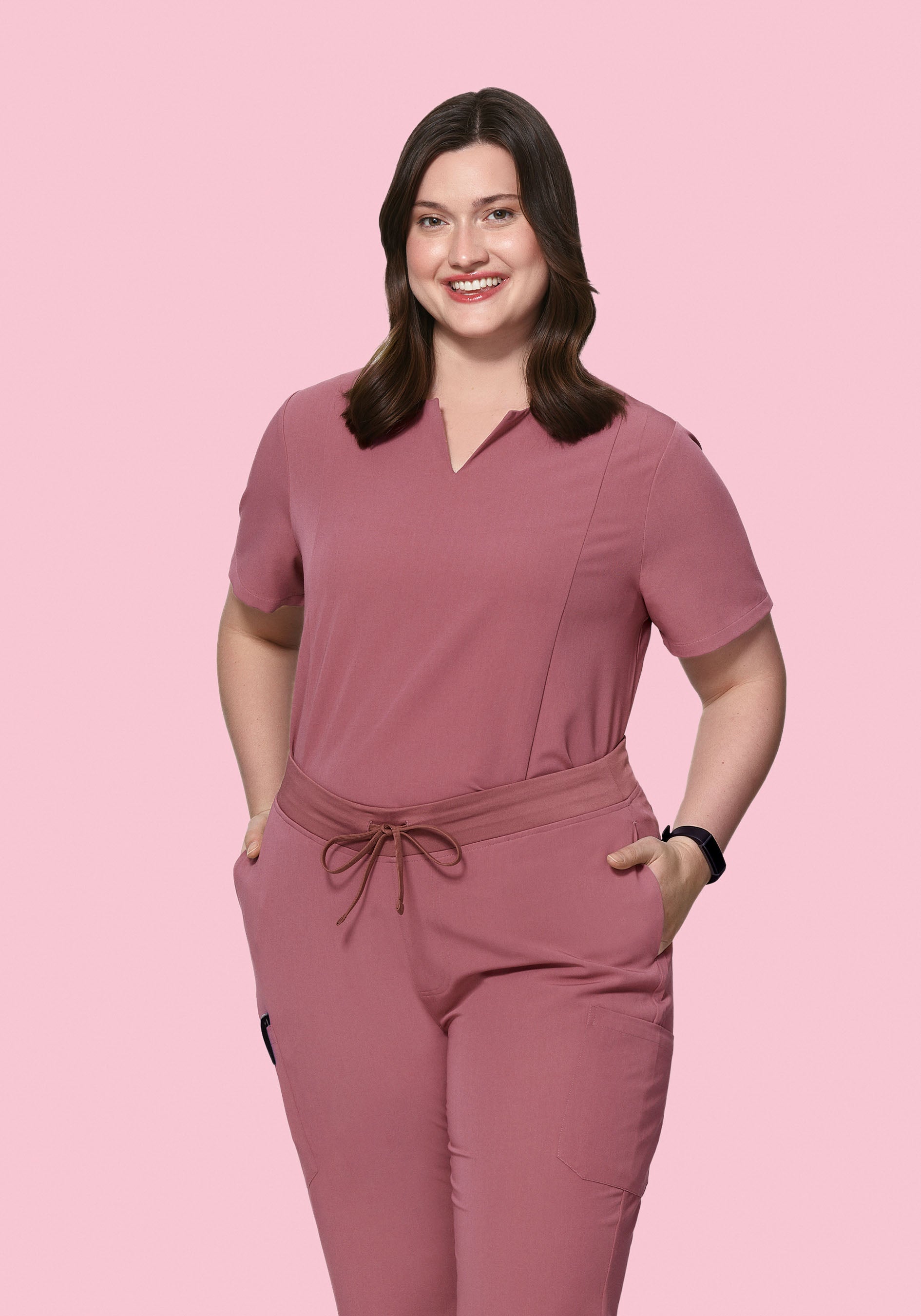 5 Pocket Notch Neck Top Mauve – Mandala Scrubs