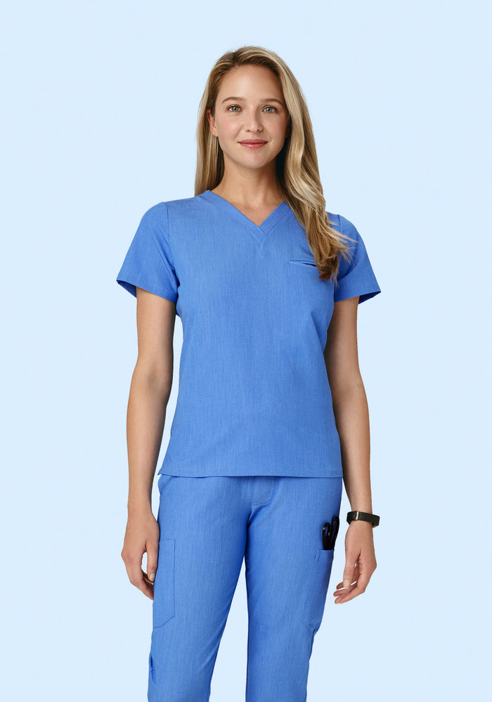 Women's V-Neck 1-Pocket Scrub Top - Heather Blue | Mandala Scrubs