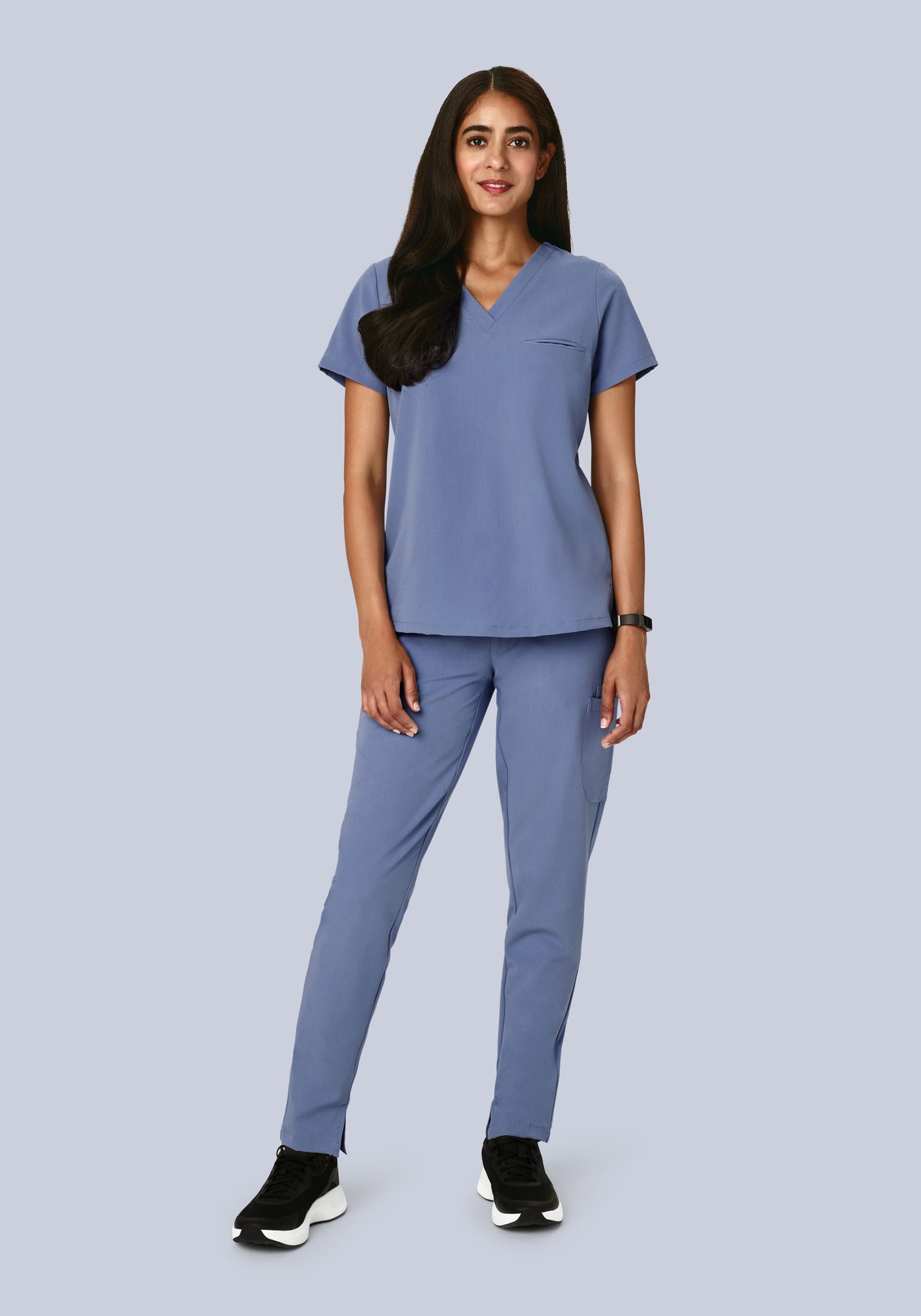 Women's Long Sleeve Notch Neck Scrub Top - Periwinkle | Mandala Scrubs