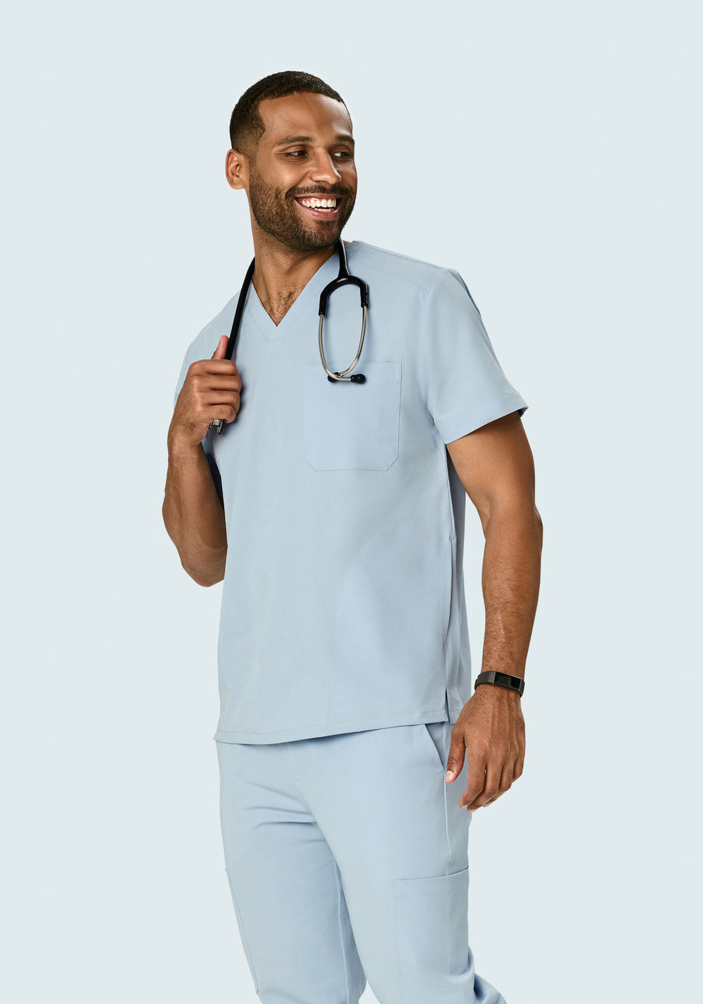 Men's V-Neck 3-Pocket Scrub Top - Powder Blue | Mandala Scrubs