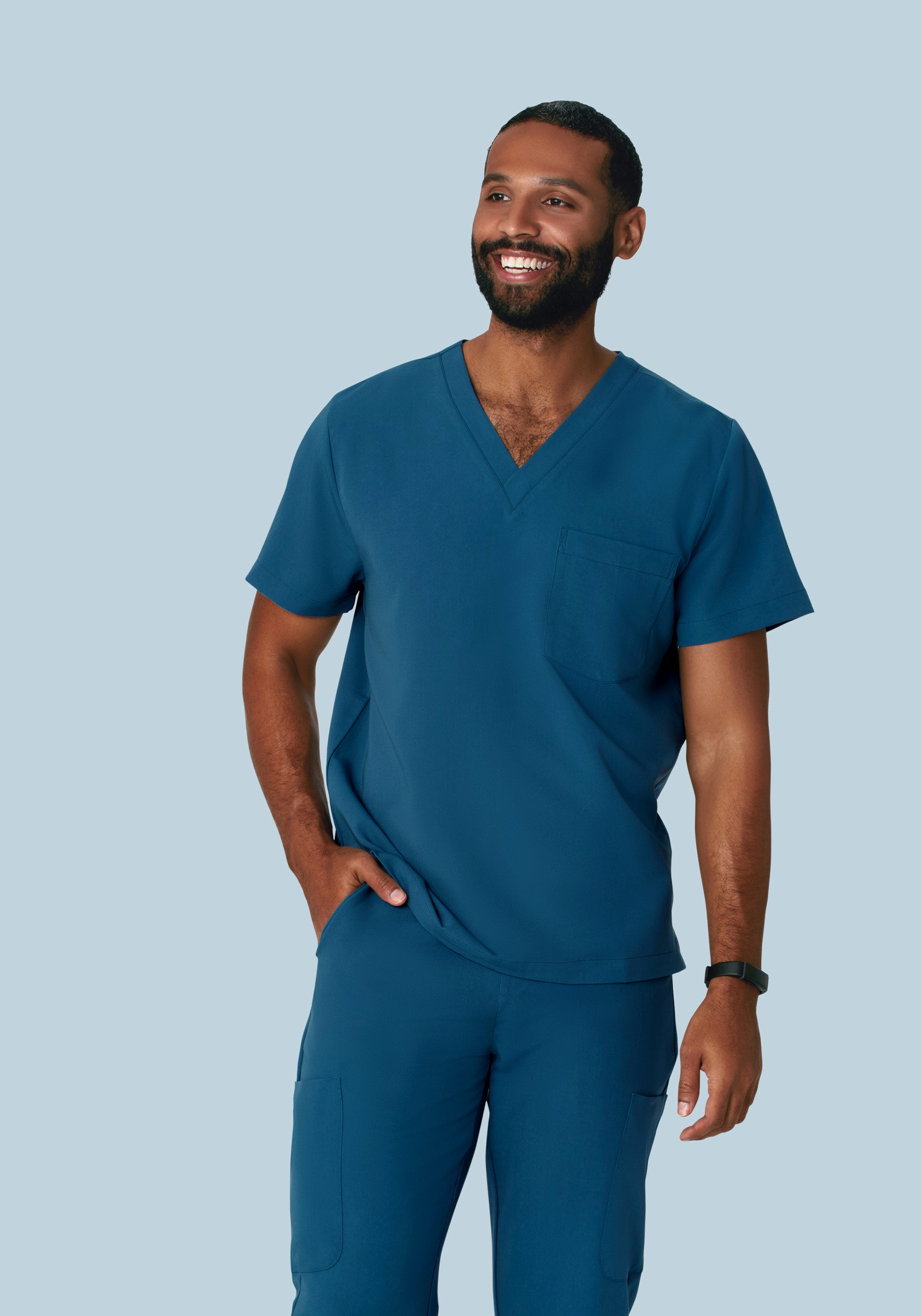 Men's V-Neck 2-Pocket Scrub Top - Harbor Blue | Mandala Scrubs